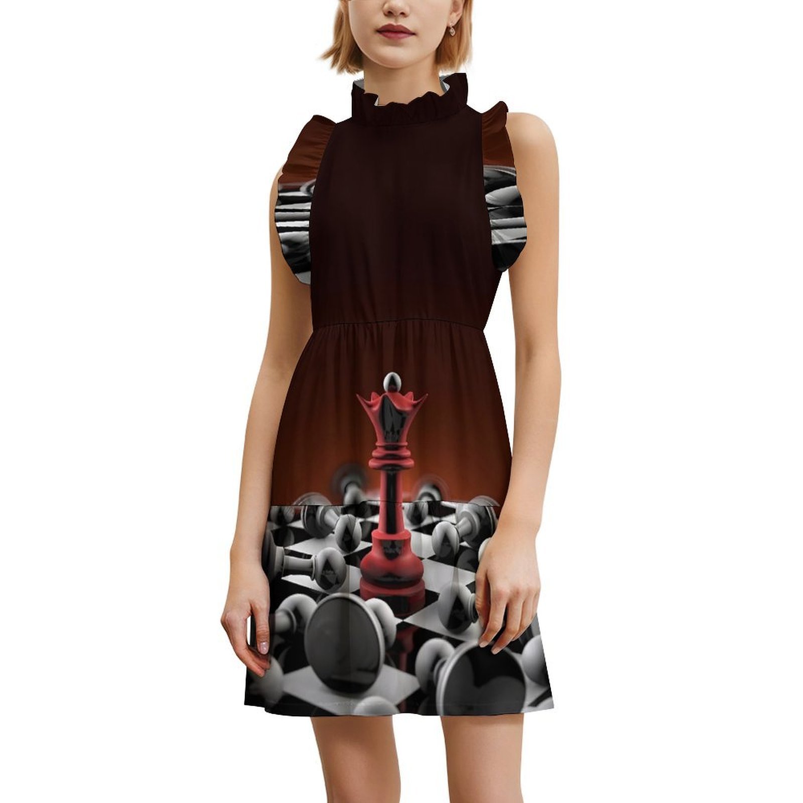 Chess Red Queen Women's Fashion Casual Dress Summer Stand Up Collar ...