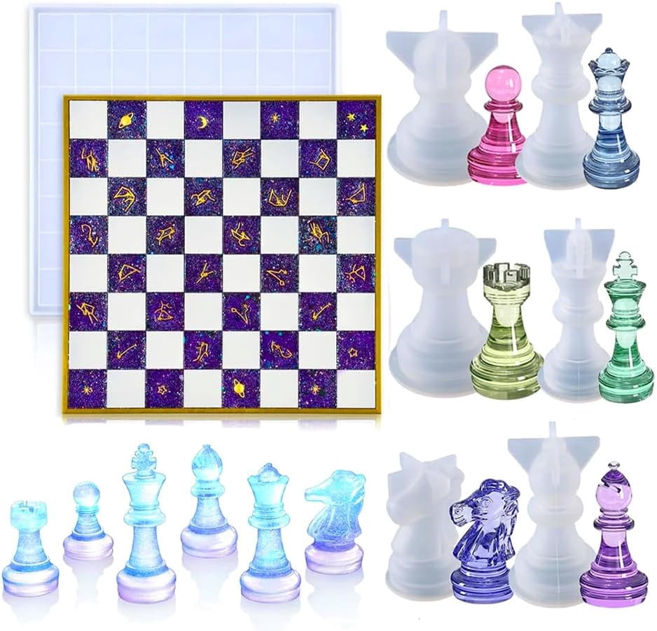 Chess Resin Mold set, 12 inch large chess board resin mold,6 kinds of ...