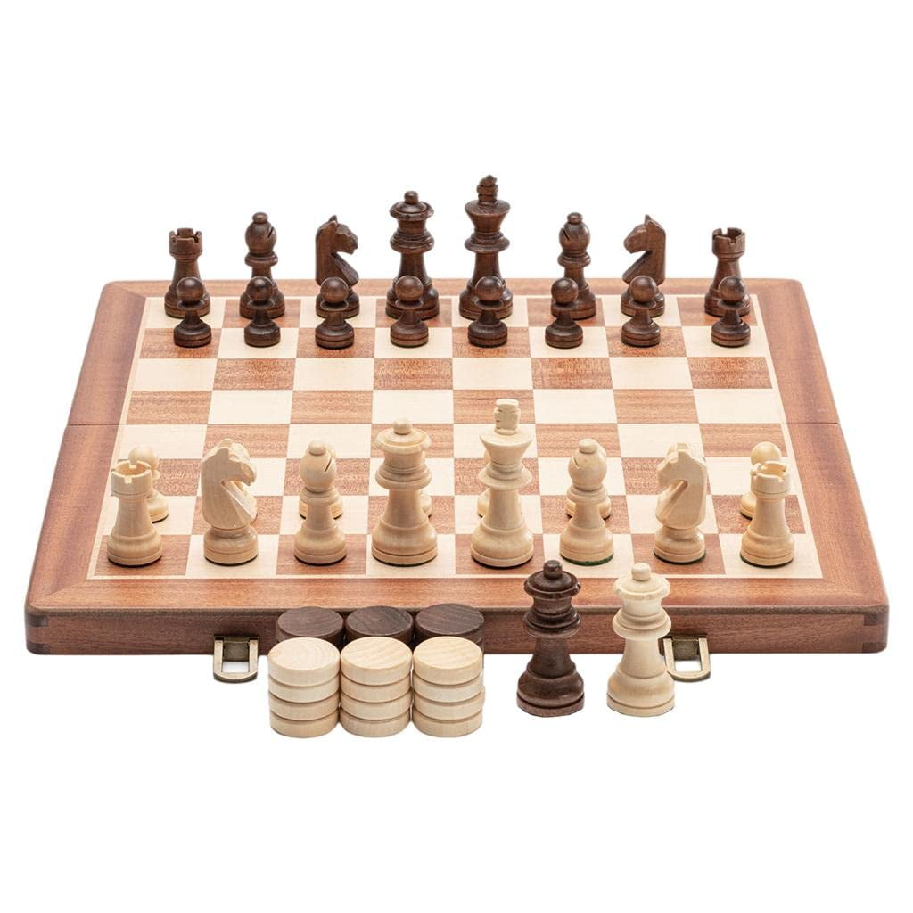 Chess Set 15 Inches Wooden Chess & Checkers Family Travel Board Game ...