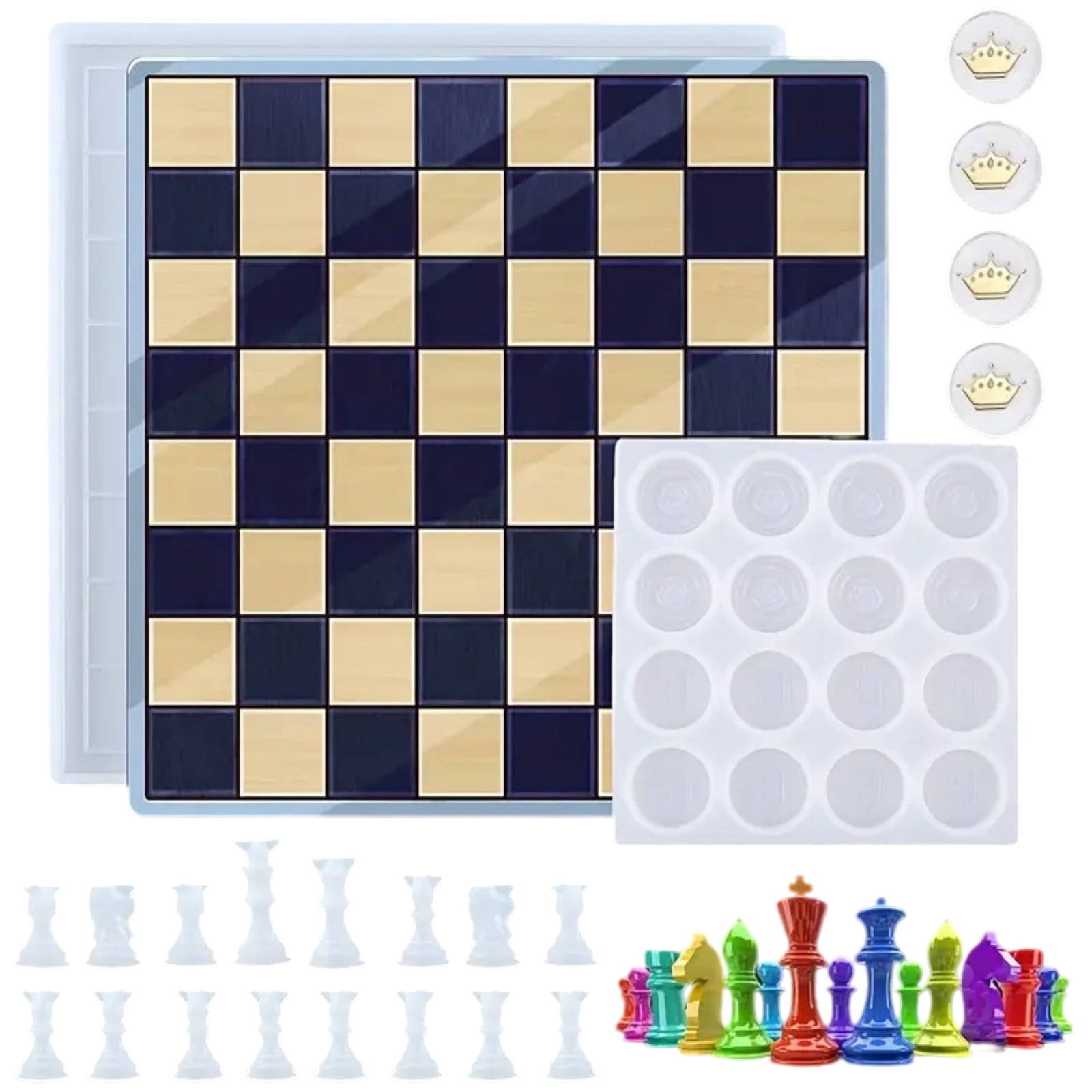 Chess Set with Checkers Board Silicone Resin Mold, 16 Pieces Full Size ...