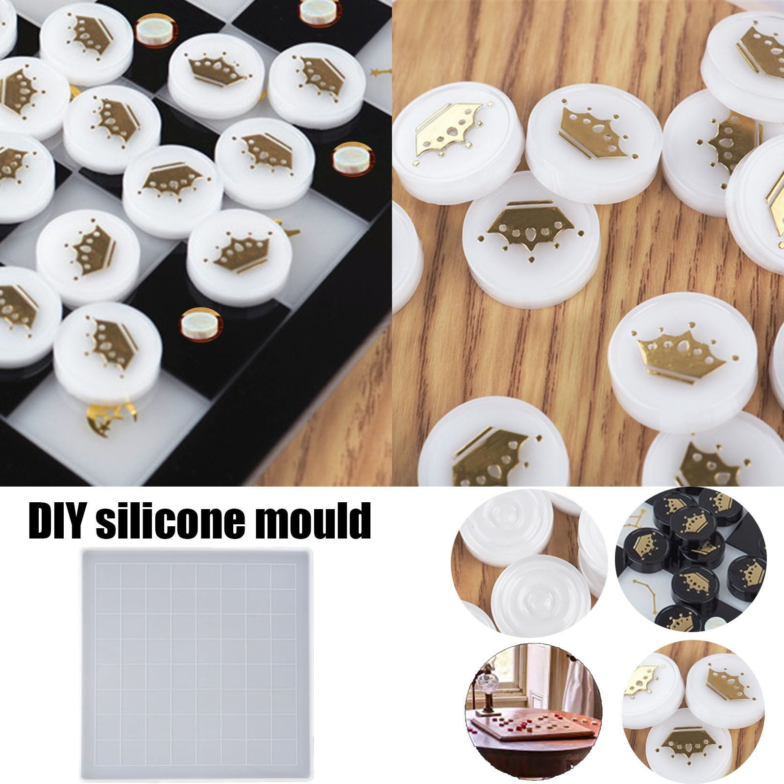 Chess Set with Checkers Board Silicone Resin Mold, 32 Pieces Full Size ...