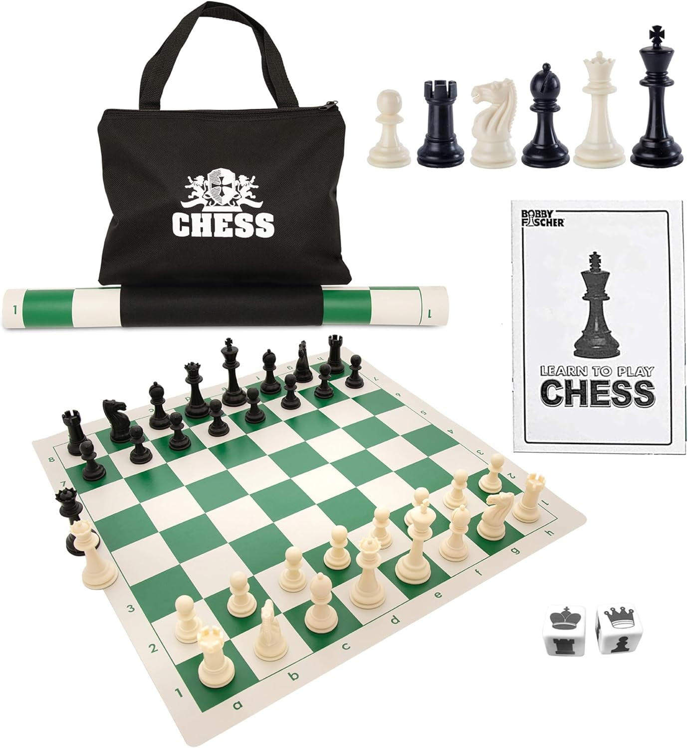 Chess Set - Tournament Style with 34 Pieces, Vinyl Roll-Up Board ...