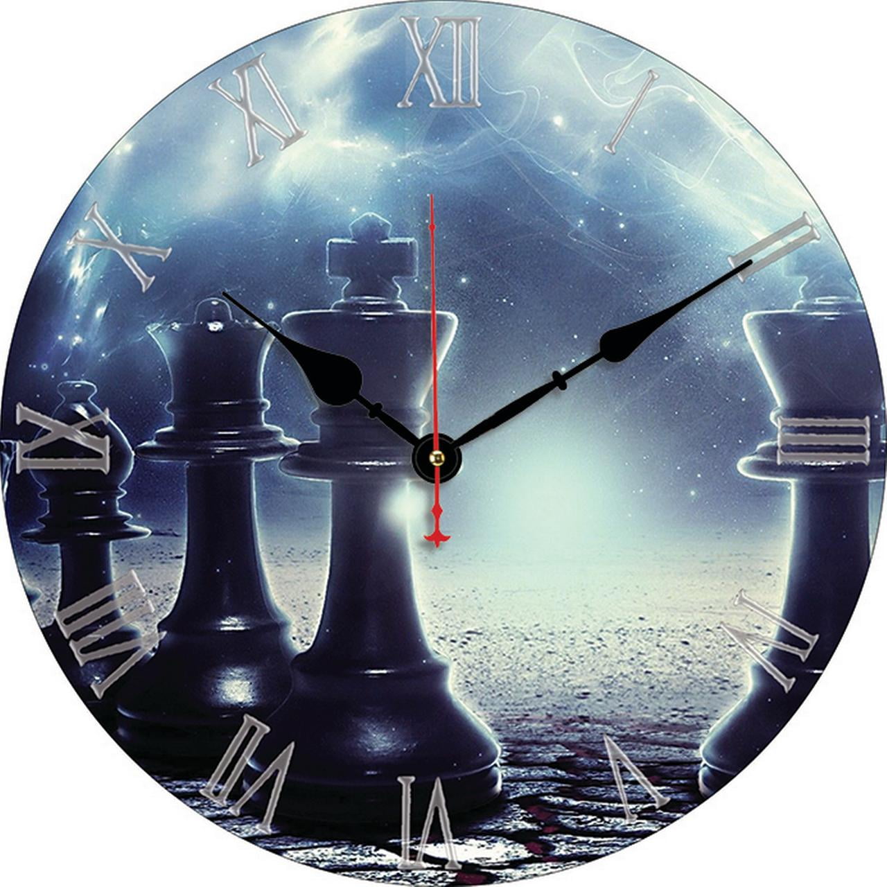 Chess Wall Clock Kitchen Decor Wall Art Silent Non Ticking Large Round ...