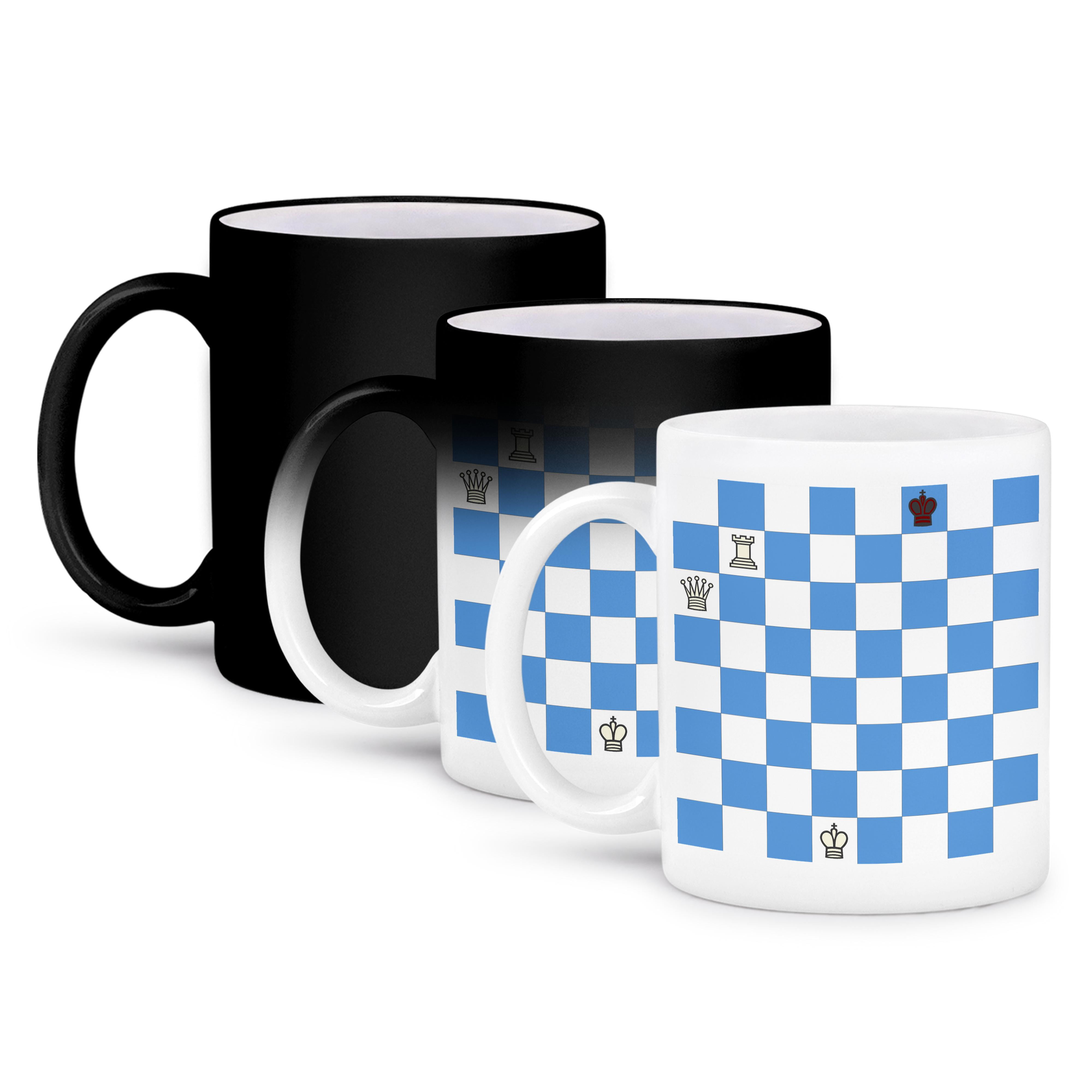 3dRose, Chess board in blue and white with three major white pieces and ...