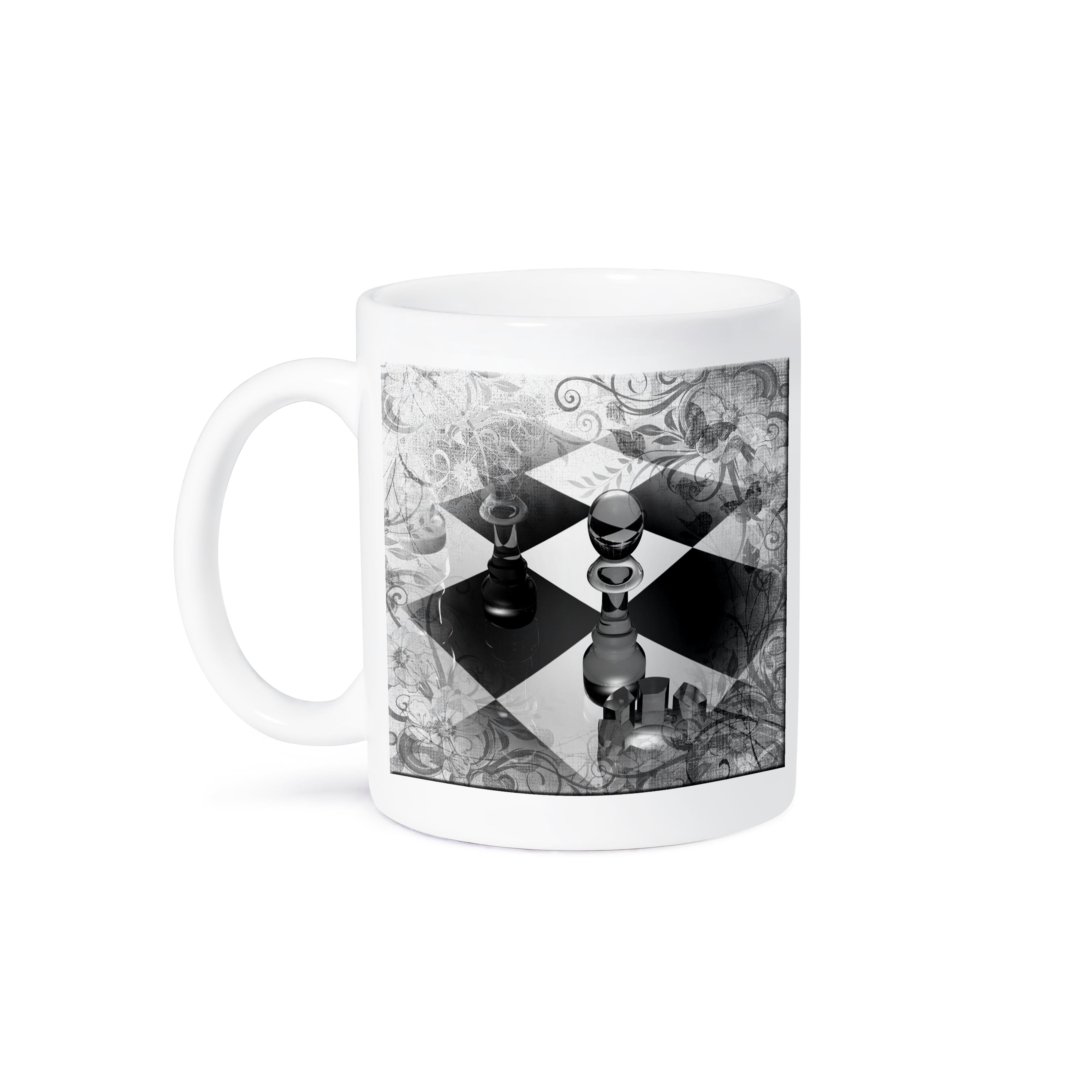 3dRose, Chess game art black and white with lacy frame look, 15oz Mug ...