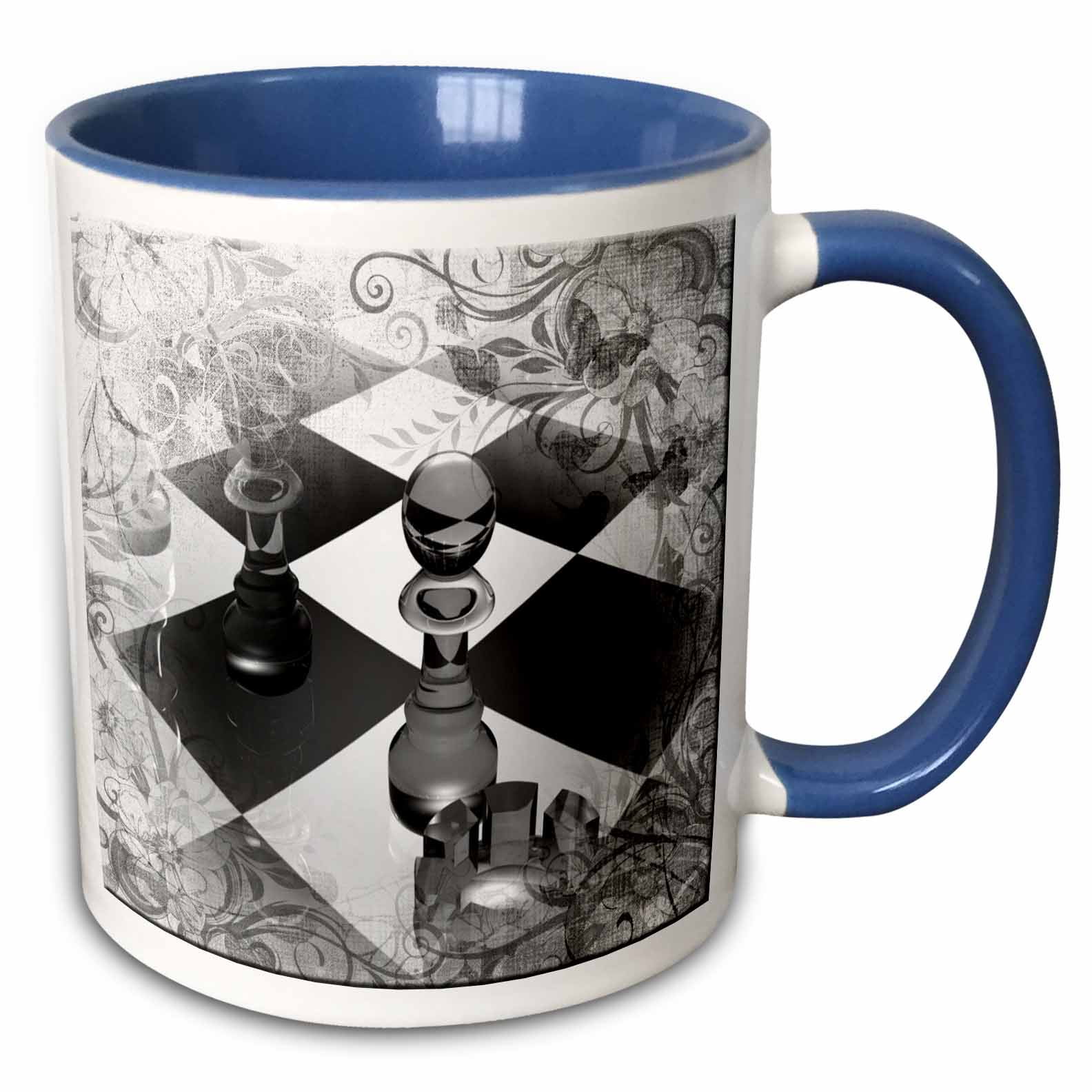Chess game art black and white with lacy frame look 15oz Two-Tone Blue ...