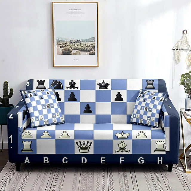 Chessboard Sofa Cover Horse Head International Chess Stripes Washable Furniture Protector for ...