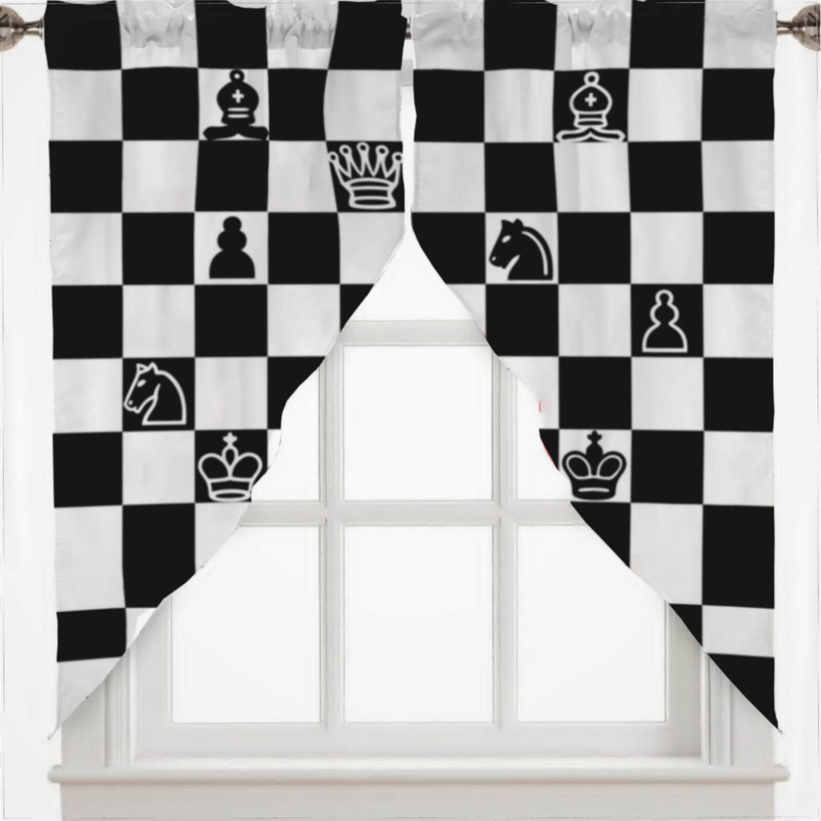 Chessboard Swag Valances For Windows 2 Pack For Kitchen Living Room ...