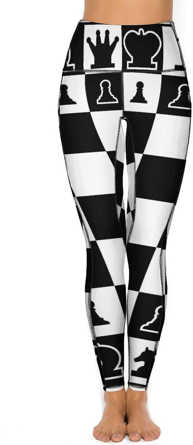 Chessboard and Chess Pieces Women's Workout Running High Waist Yoga ...