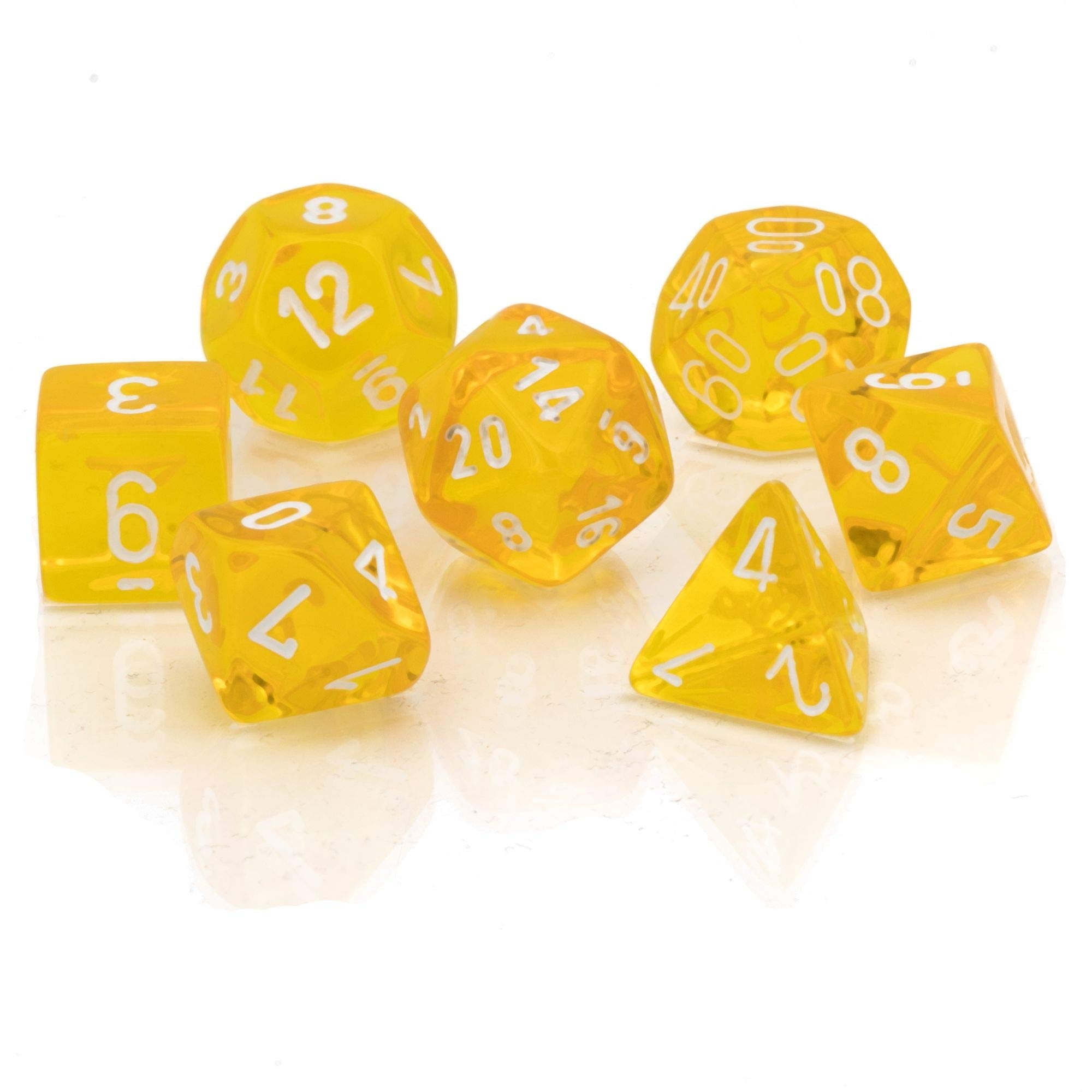 Chessex 23072 Translucent Polyhedral 7-Die Set, Yellow and White ...