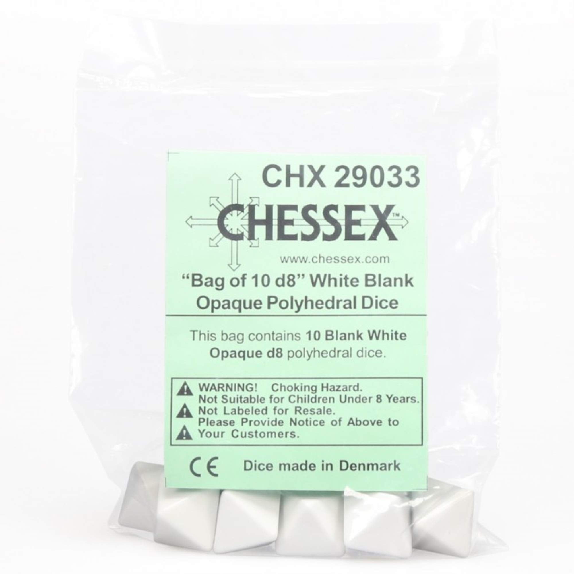 Chessex 29033 Opaque Polyhedral d8 Blank Dice, Bag of 10, White ...