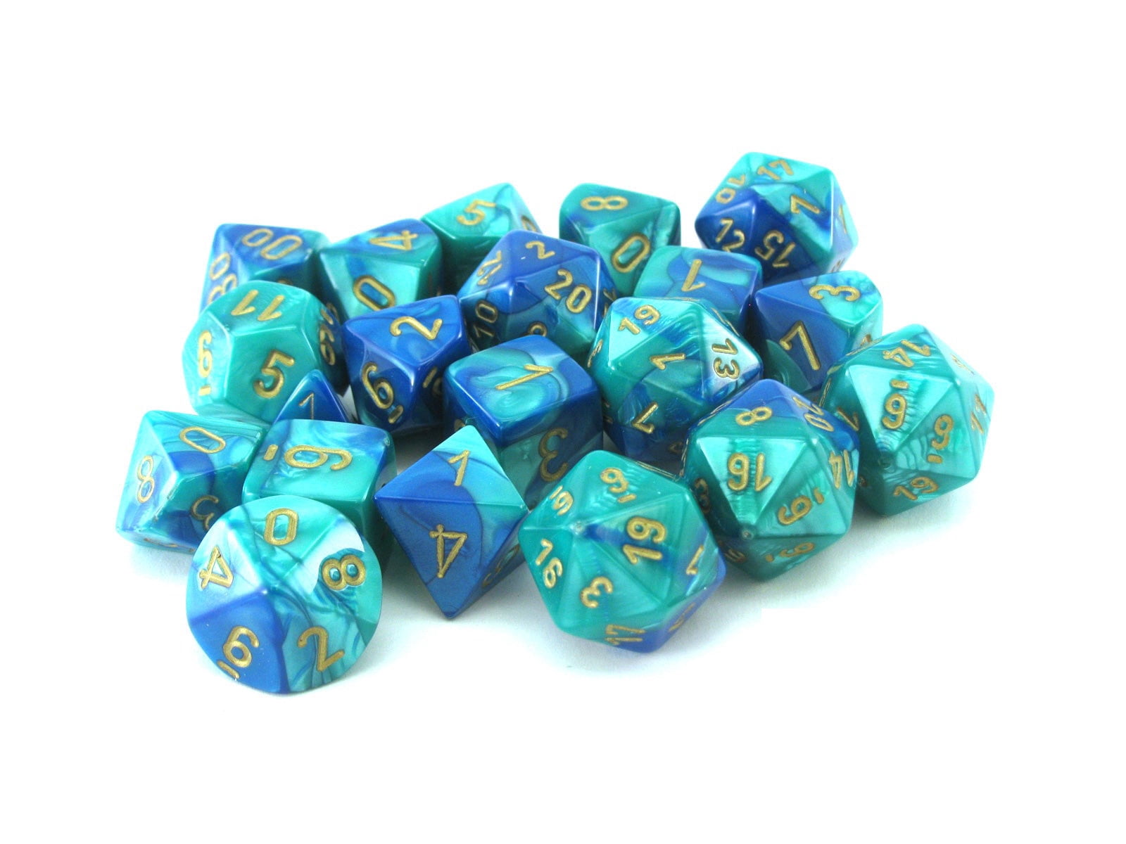 Chessex Bag of 20 Gemini RPG Dice: Blue / Teal with Gold (1 d4, 3 d6, 1 ...