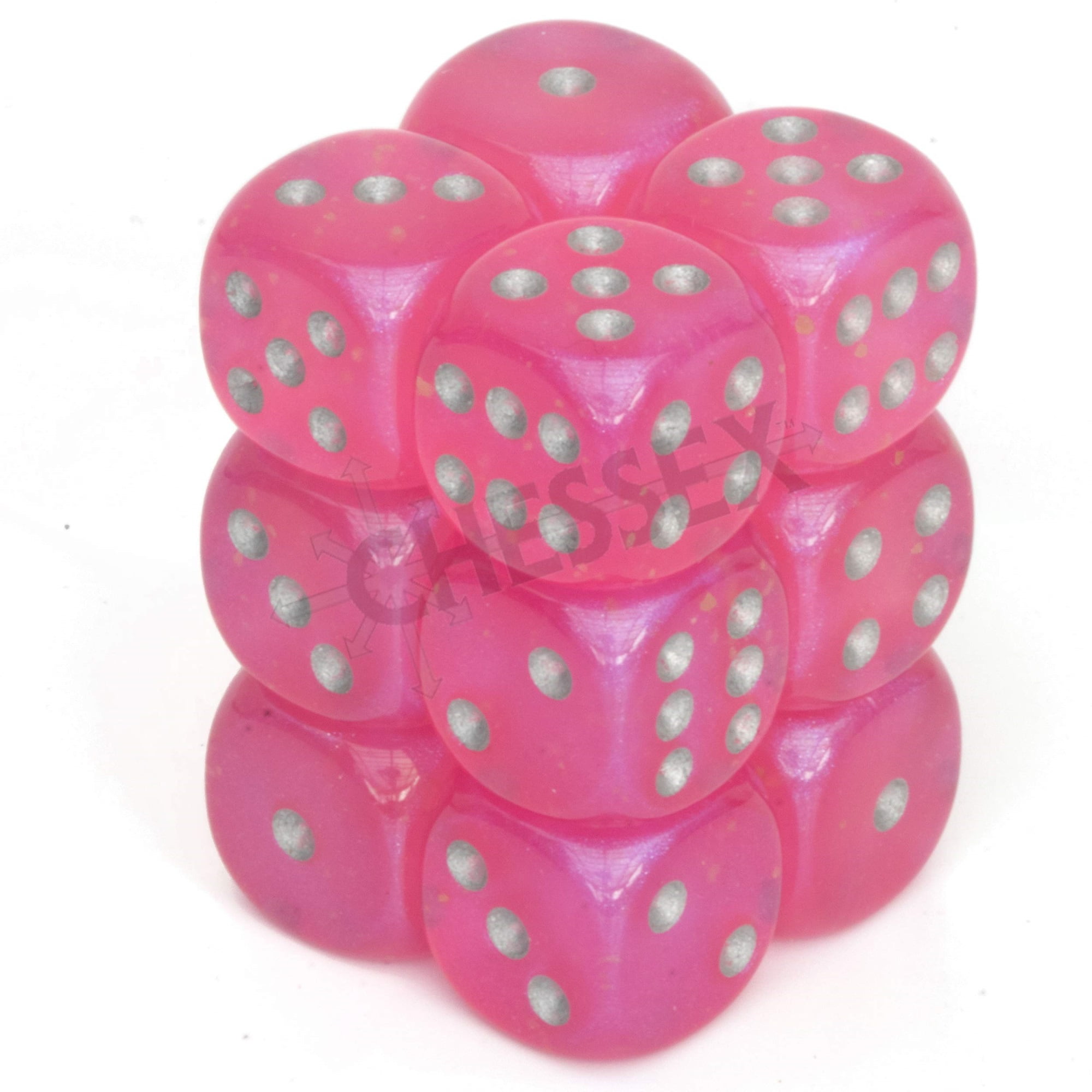 Chessex Borealis 16mm d6 Pink/Silver Luminary Dice Block (12 dice ...