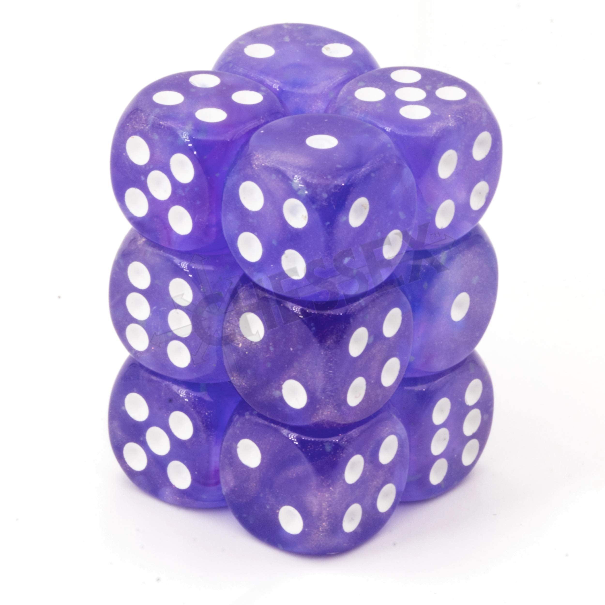 Chessex Borealis 16mm d6 Purple/White Luminary Dice Block (12 dice ...