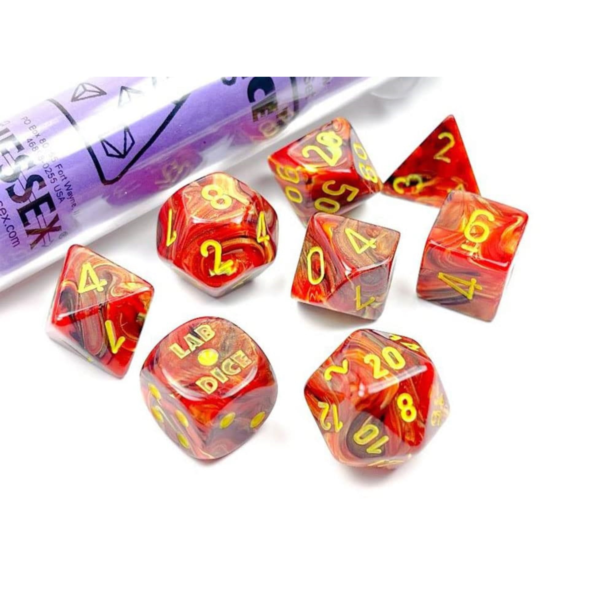 Underworld Vortex Dice with Yellow Numbers 7+1 Dice Set 16mm (5/8in ...