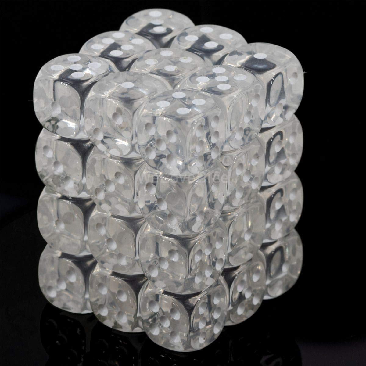 Chessex DND Dice Set D&D Dice-12mm Translucent Clear and White Plastic ...