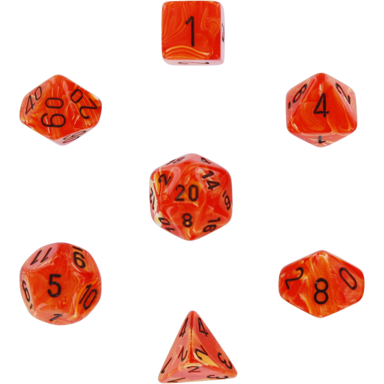 Chessex Dice: Polyhedral 7-Die Vortex Dice Set - Orange w/black CHX ...
