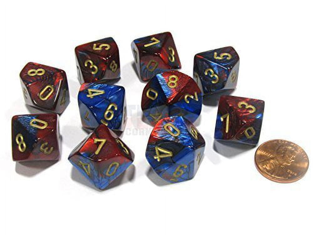 Chessex Dice Sets: Gemini Blue & Red with Gold - Ten Sided Die d10 Set ...