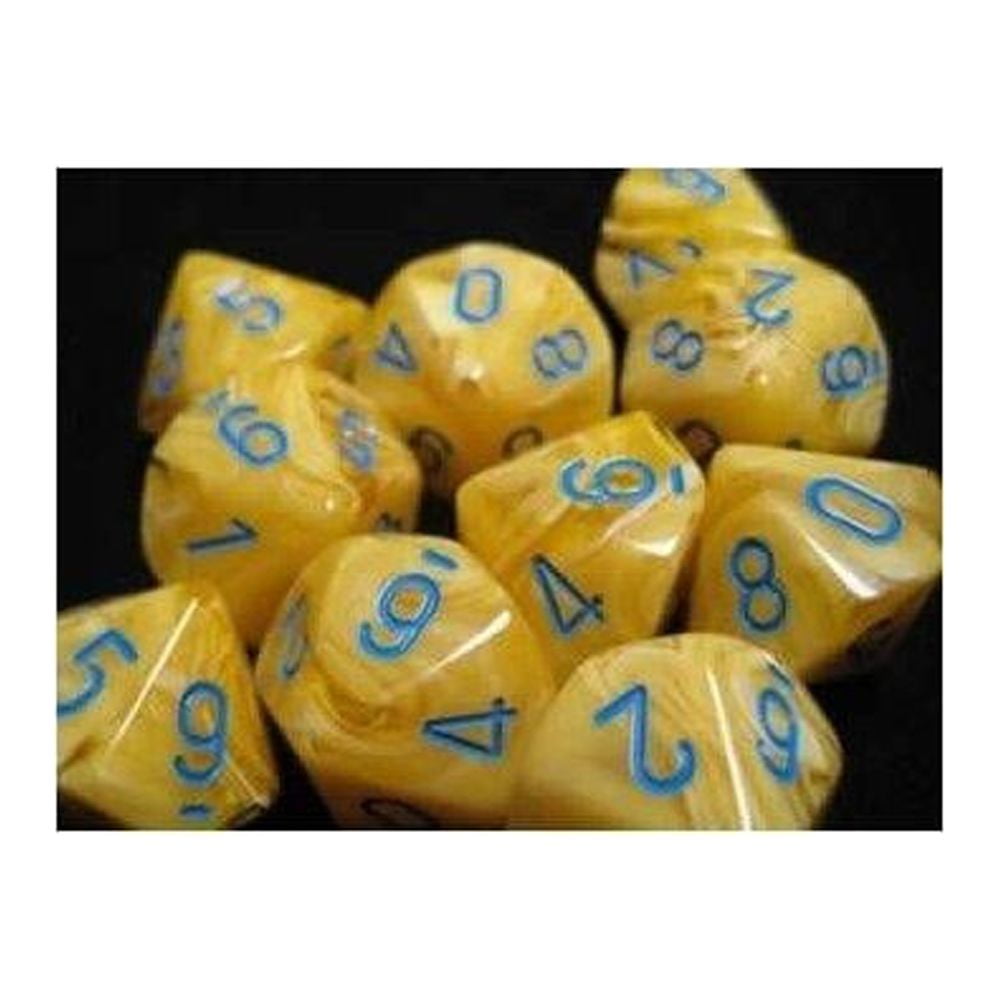 Chessex Dice Sets: Vortex Yellow with Blue - Ten Sided Die d10 Set (10 ...