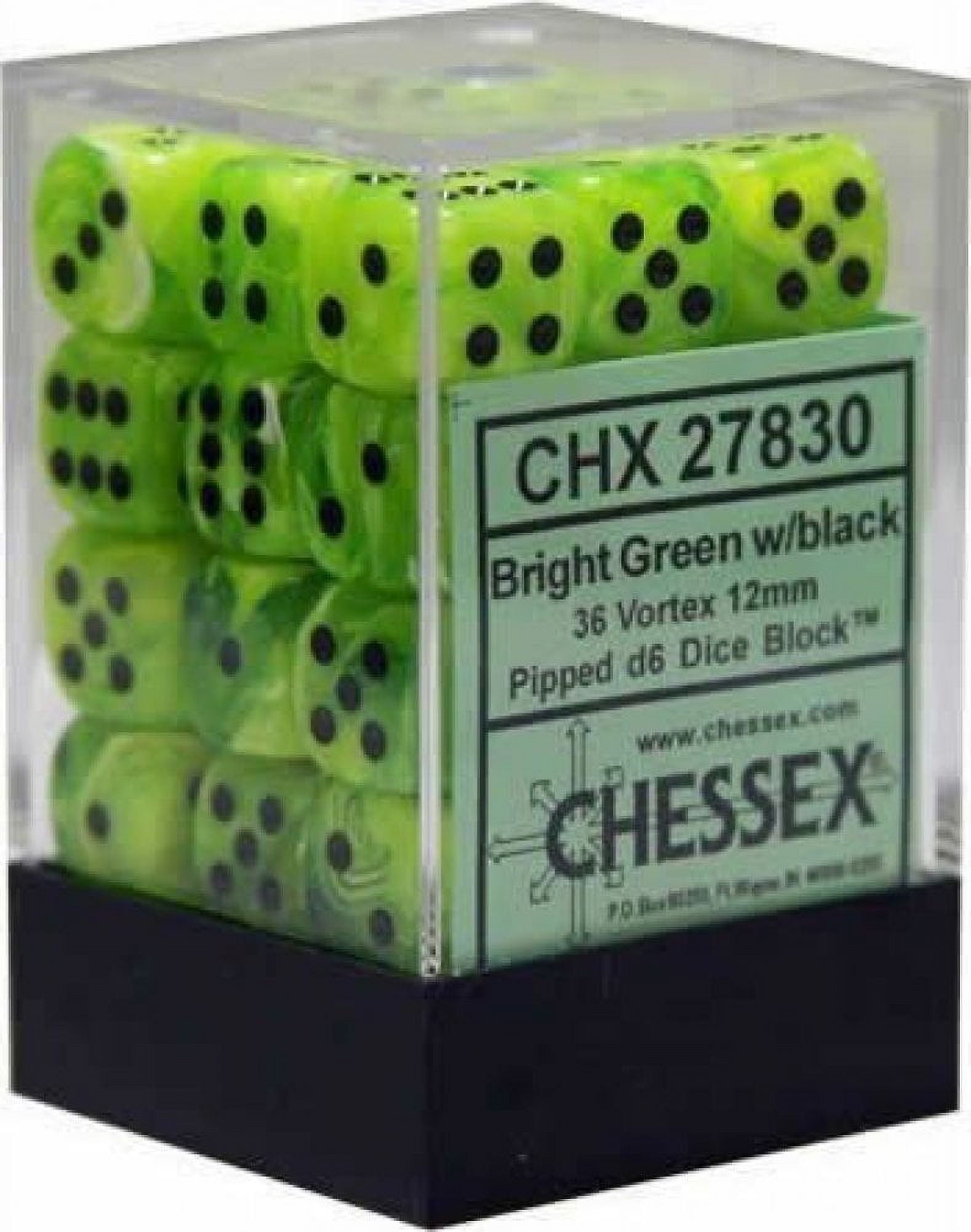 Chessex Dice d6 Sets: Vortex Bright Green with Black - 12mm Six Sided ...