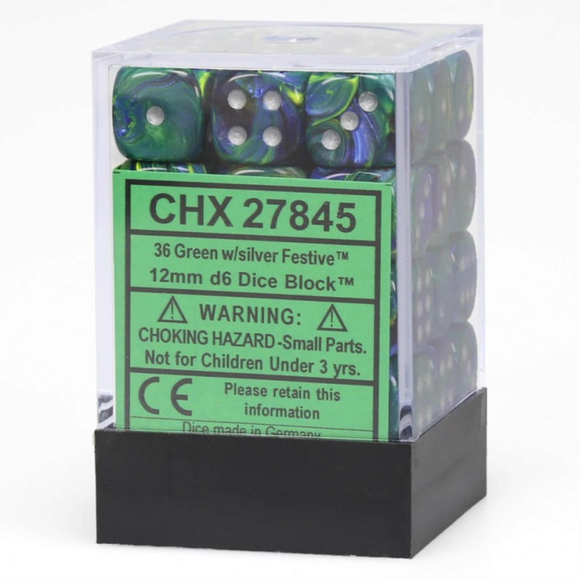 Chessex Festive Green/silver 12mm d6 Dice Block (36) - Walmart.com