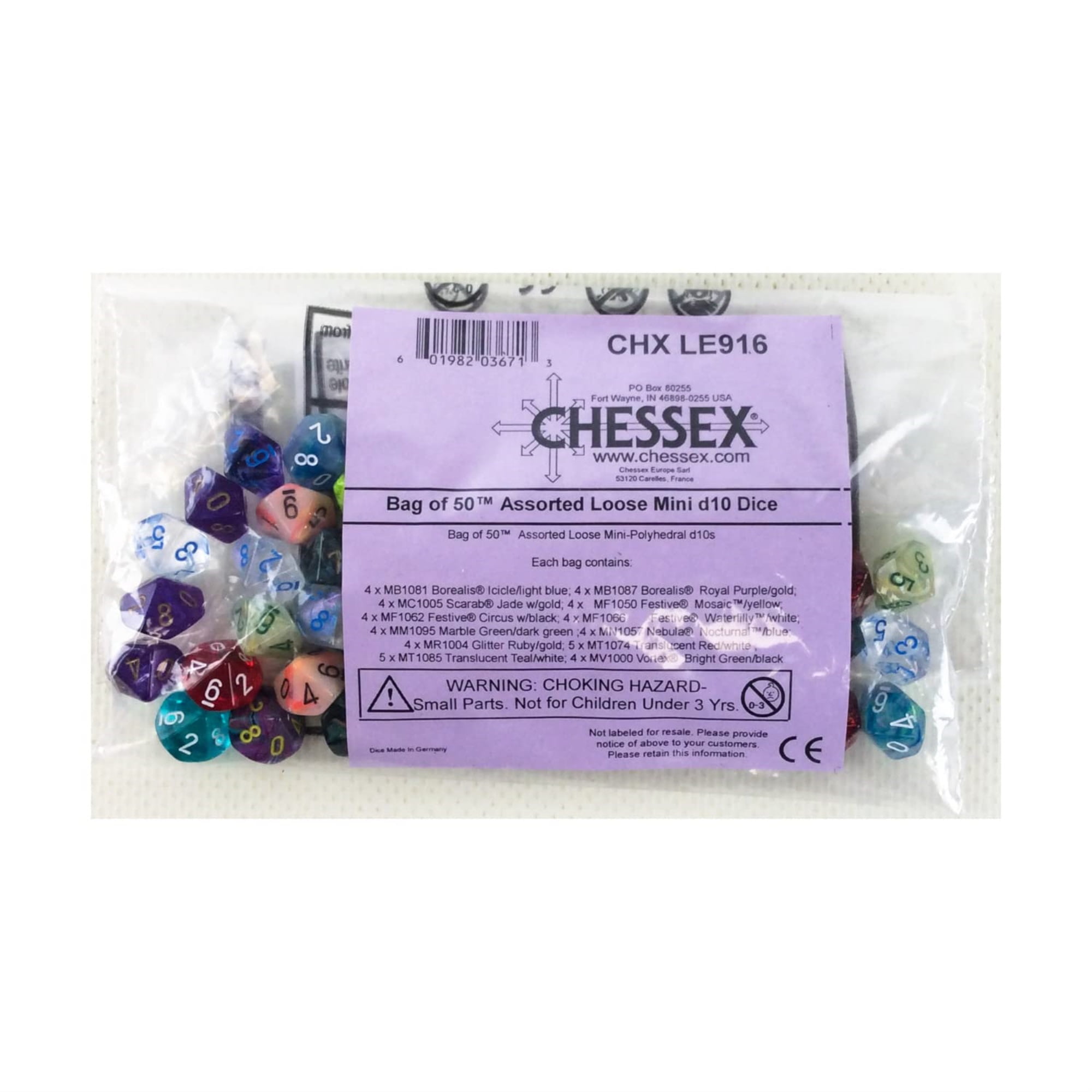 Assorted Mini Dice with Numbers D10 10mm (3/8in) Pack of 50 Chessex ...