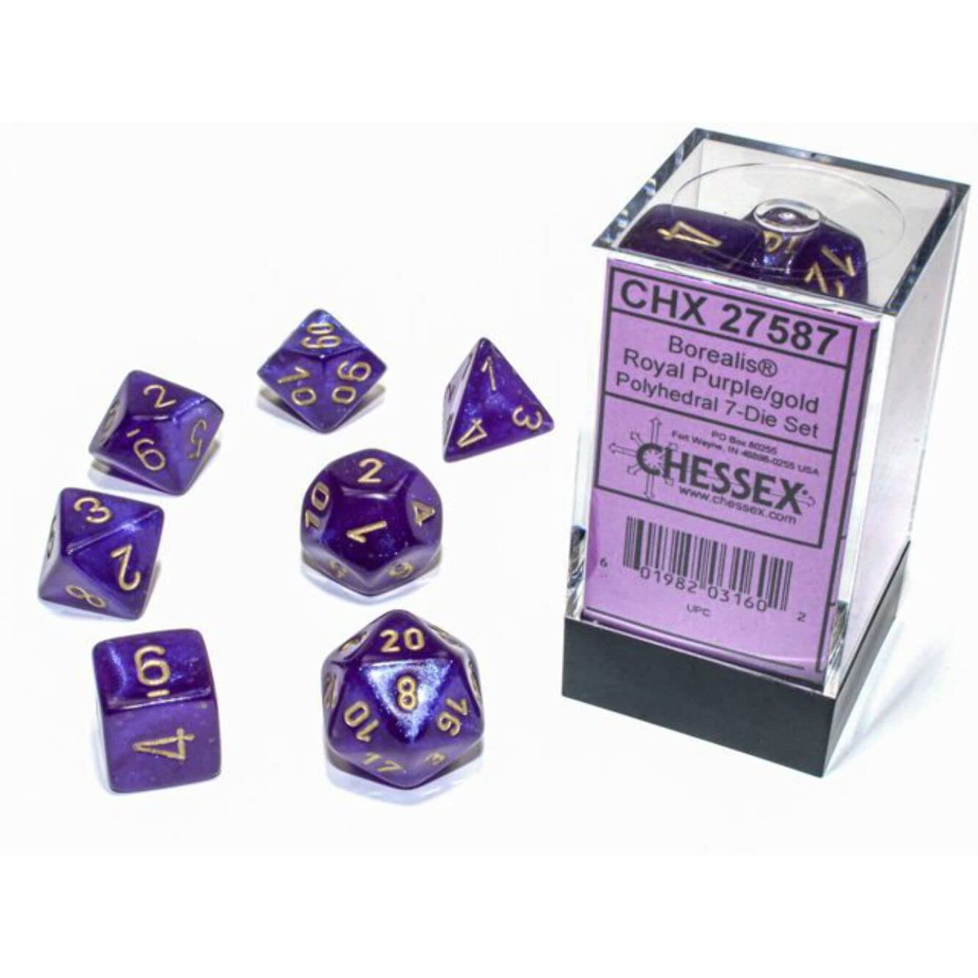 Chessex Polyhedral 7-Die Set - Borealis Royal Purple/Gold with Luminary ...