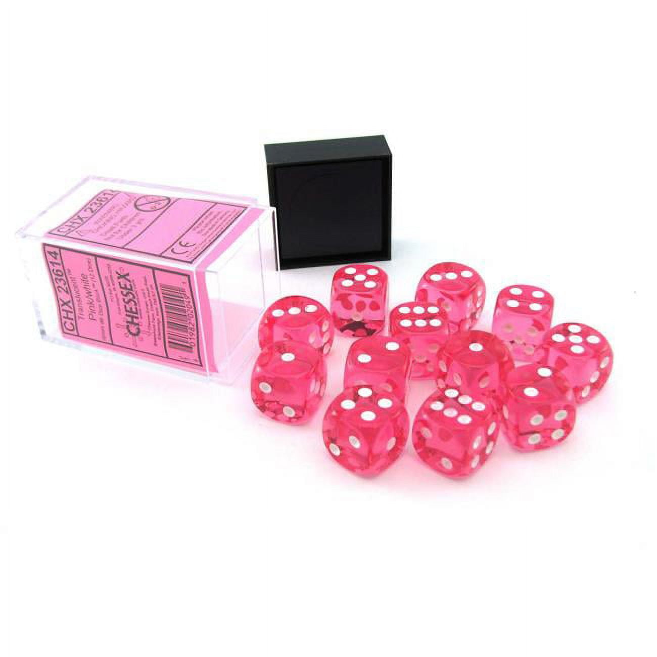 Chessex Polyhedral Translucent 12-Die Set, 16mm 6D Pink/White Dice for ...