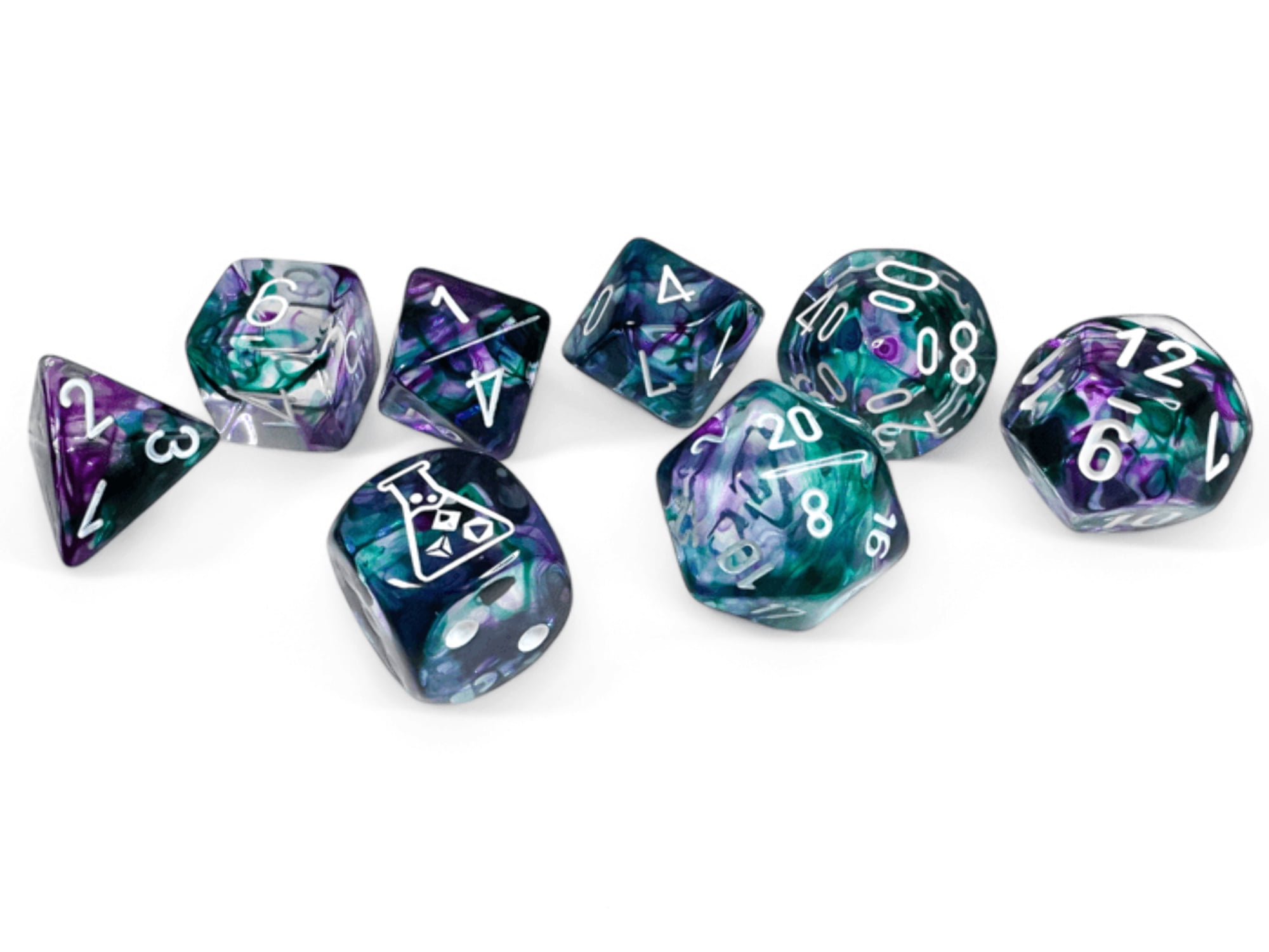 Chessex: Nebula Flourite/White Polyhedral 7-Dice Set (with Bonus Dice ...