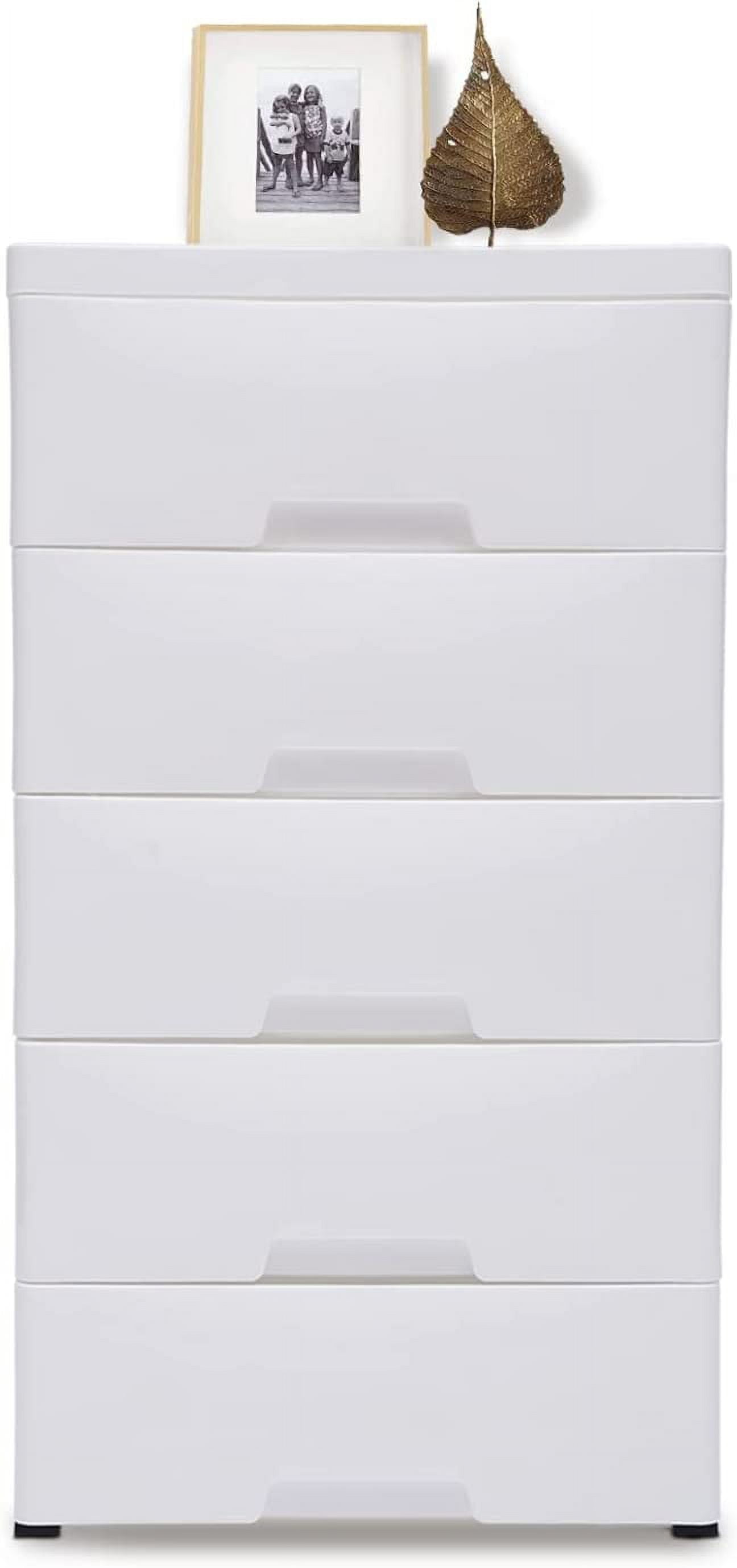 Chest of 5 Drawers Plastic Stackable Drawer Tower Dresser Clothes ...