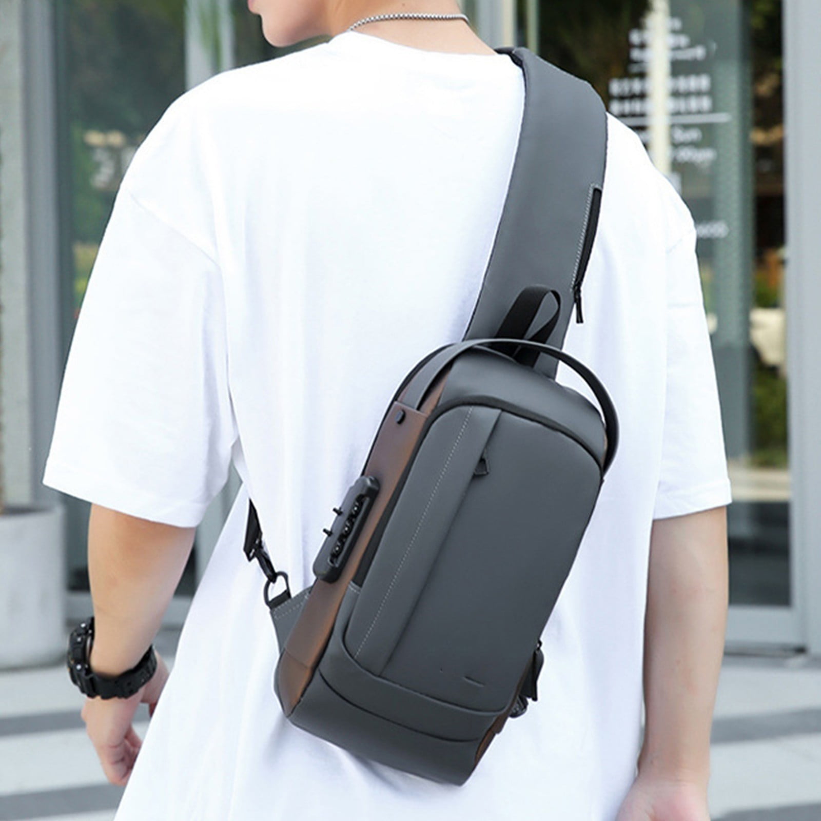 Chest Bag with Password Lock,PU Crossbody Sling Bag for Men Women ...