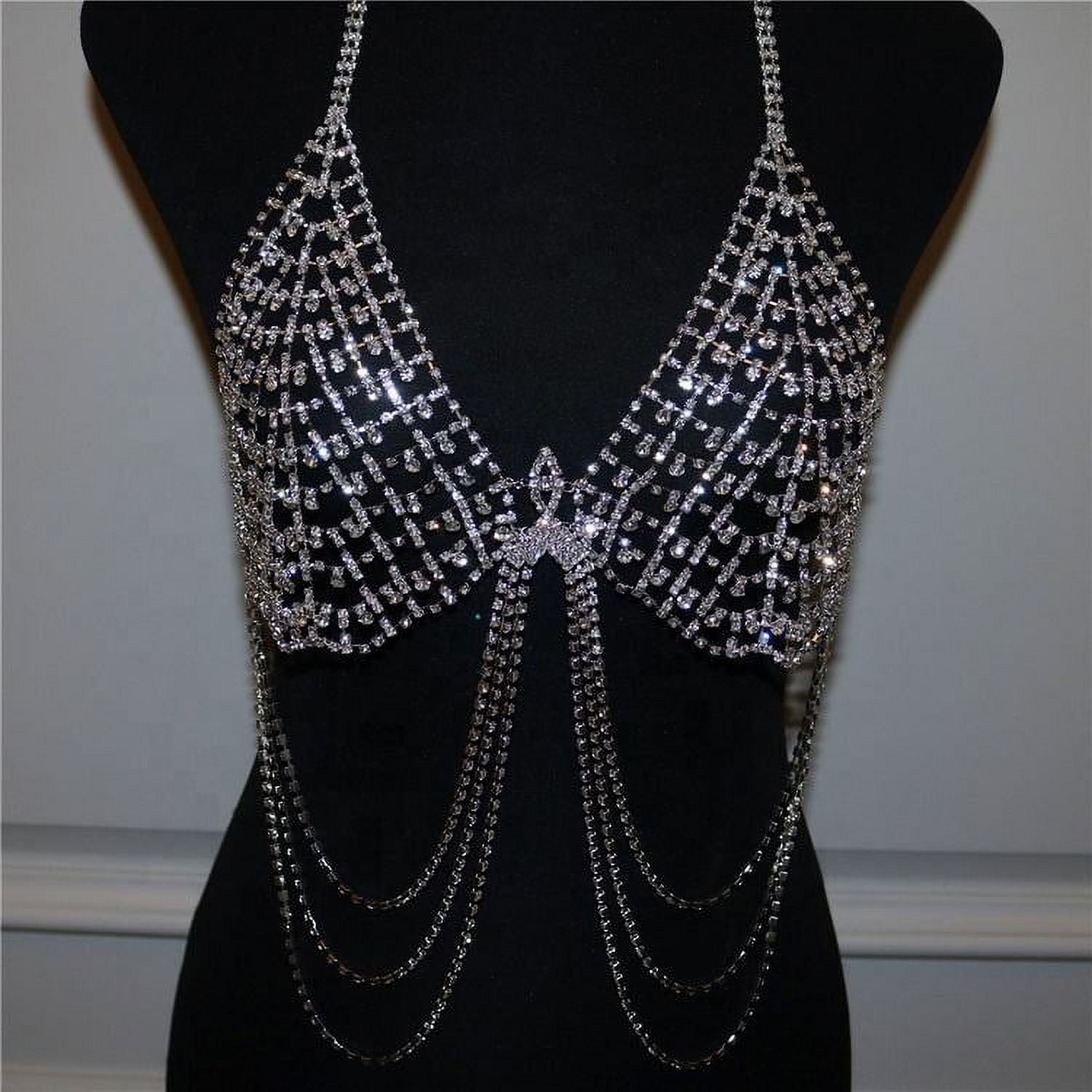 Chest Chain Jewelry Accessories Women Bling Rave Body Chain Mesh Bra ...