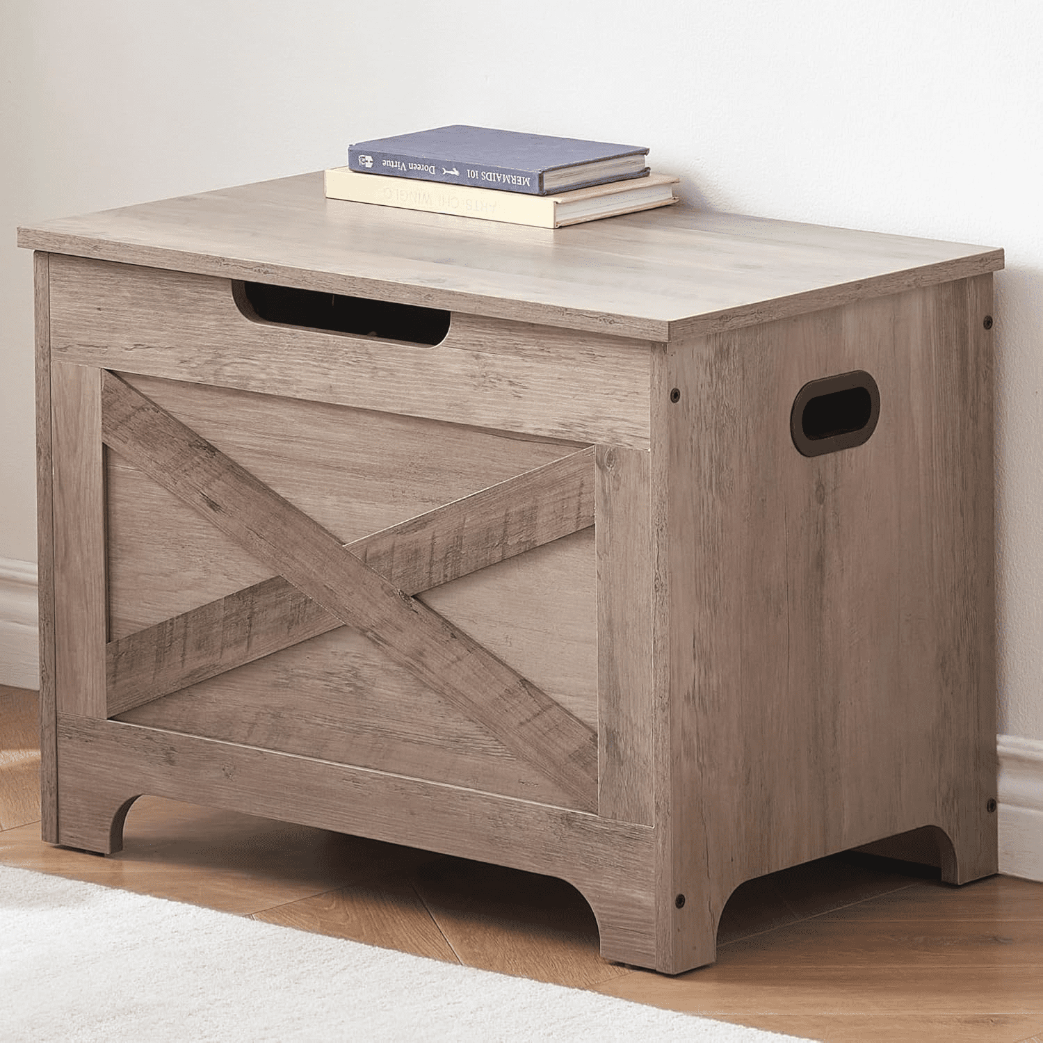 Chest Farmhouse Trunk Wooden Entryway Bench with Safety Hinge and Lift ...