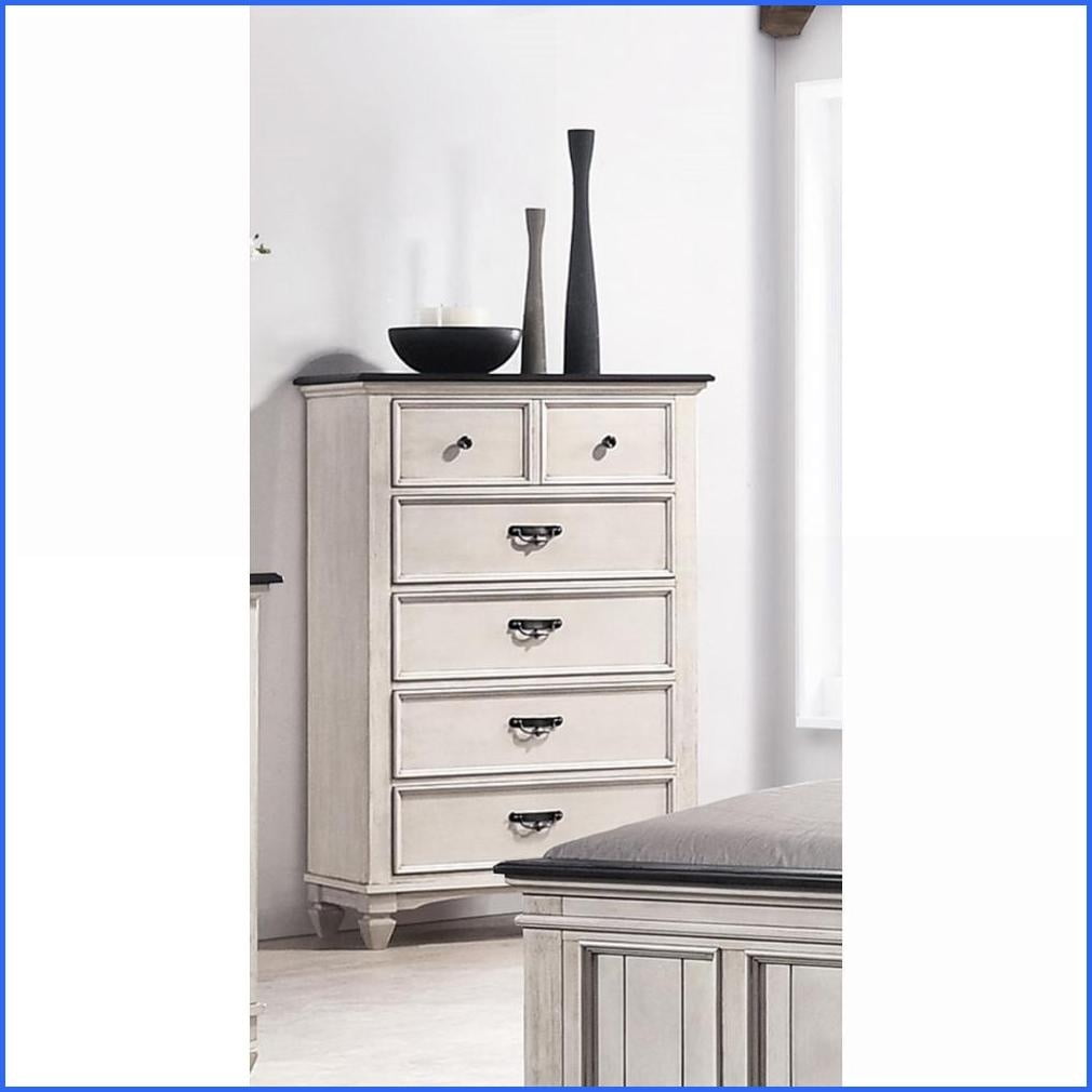 Chest, Farmhouse Two-Tone Antique White Storage Drawers with Black ...