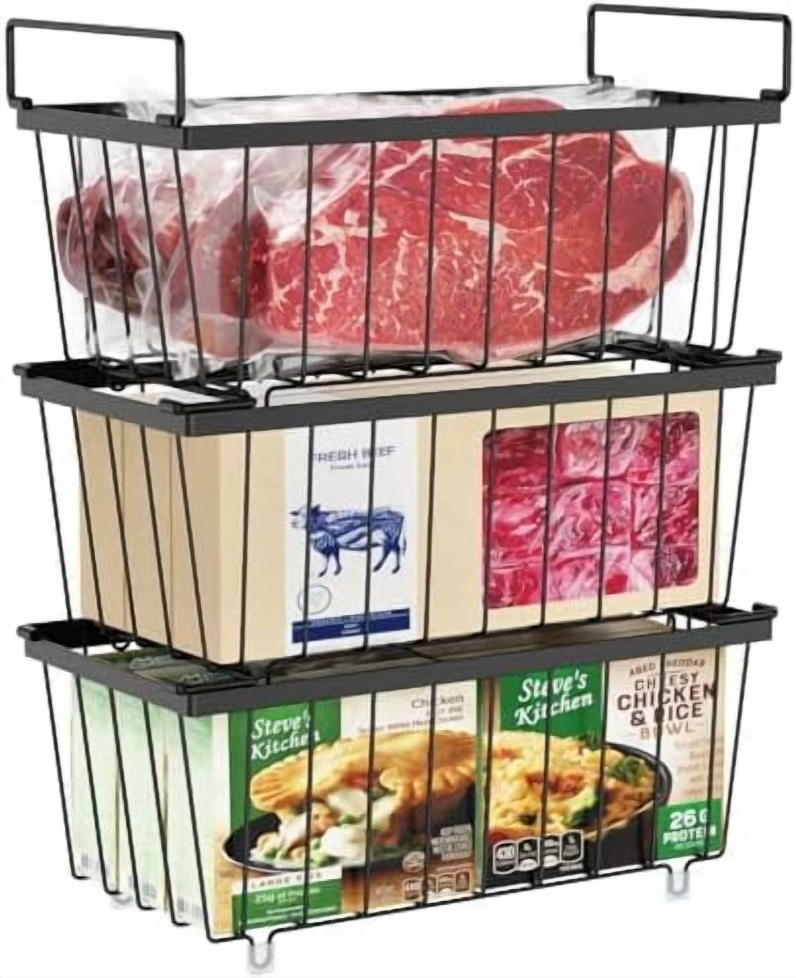 Chest Freezer Basket - 3 Pack Small Stackable Freezer Bins for Most 7 ...