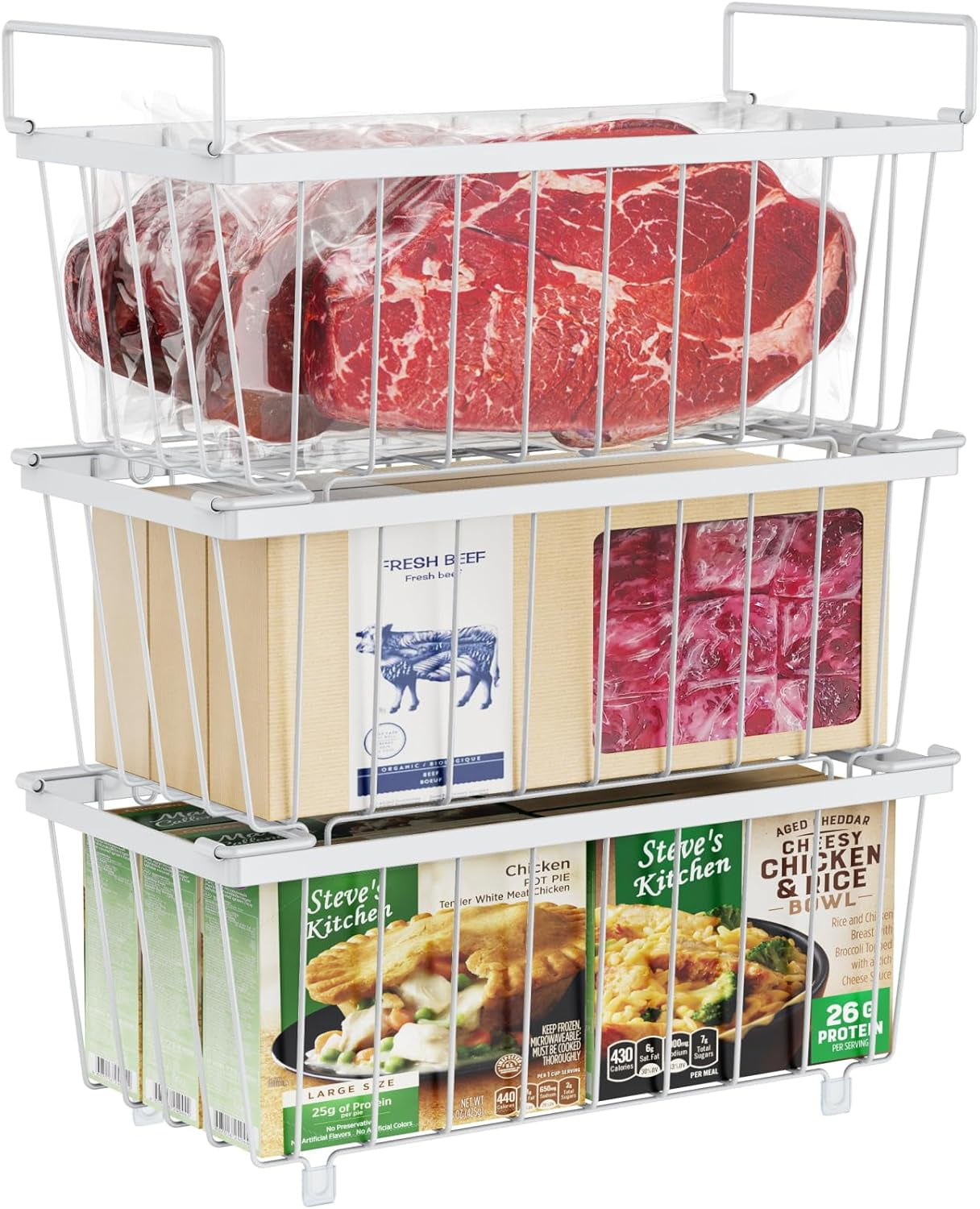 Chest Freezer Organizer Bins - 3 Pack Small Stackable Deep Freezer ...