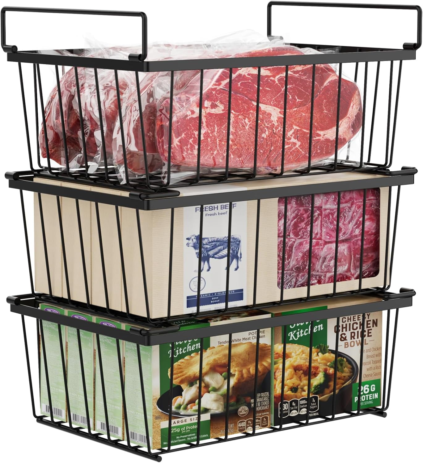 Chest Freezer Organizer Bins - 3 Pack Stackable Deep Freezer Organizer ...