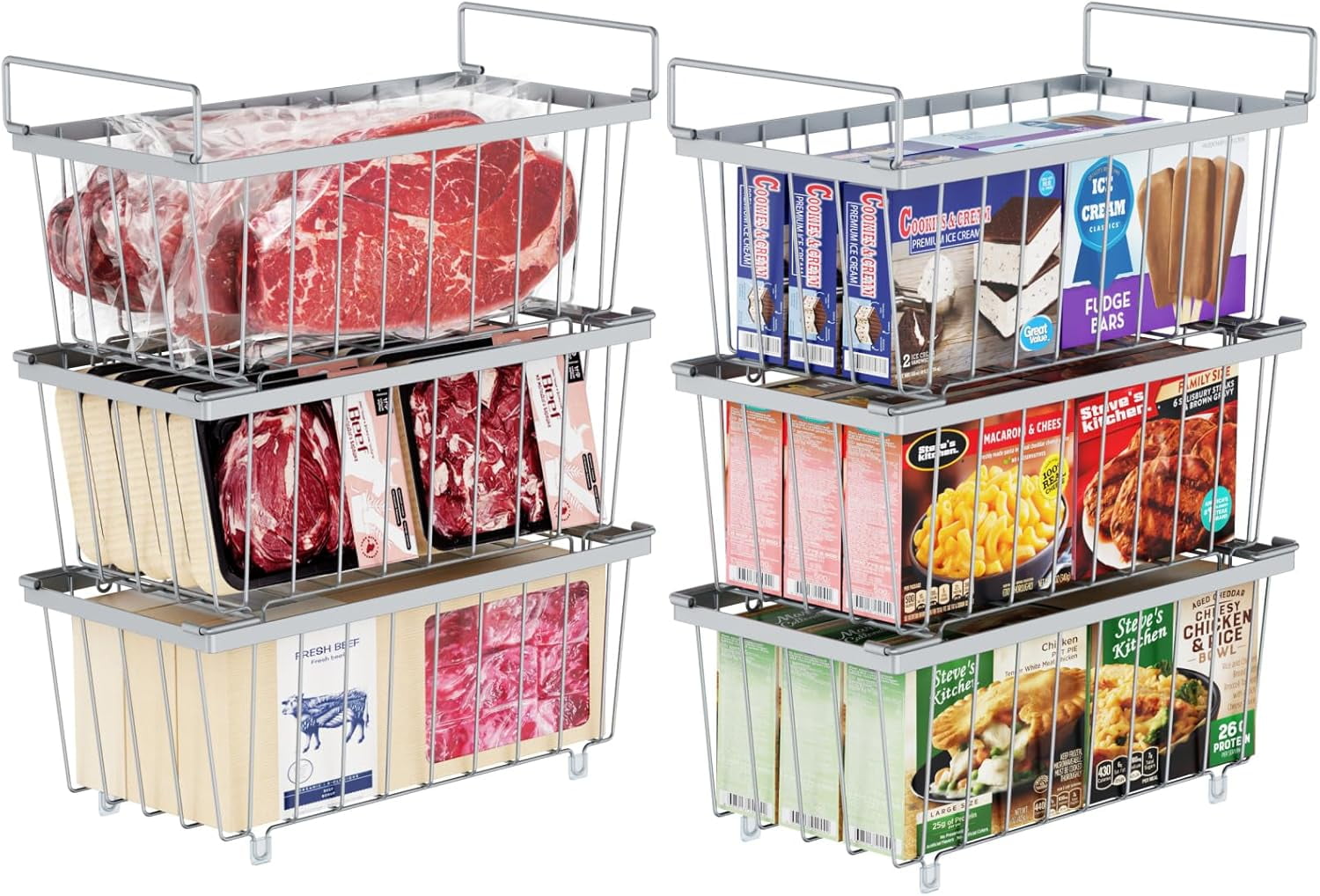 Chest Freezer Organizer Bins - 6 Pack Small Stackable Freezer Organizer ...