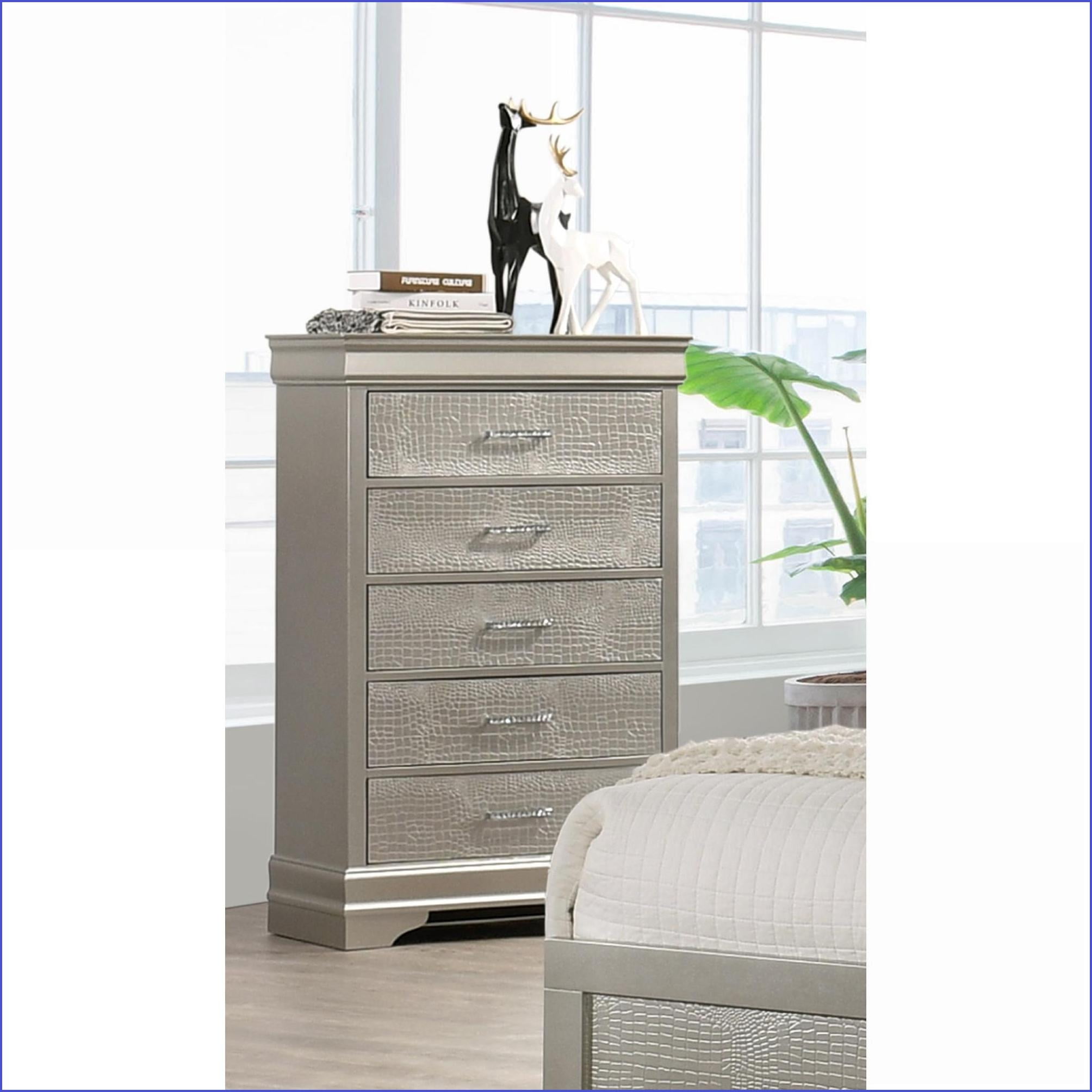 Chests, Modern 5-Drawer Tall Chest with Crystal Tufted Handles | Beige ...
