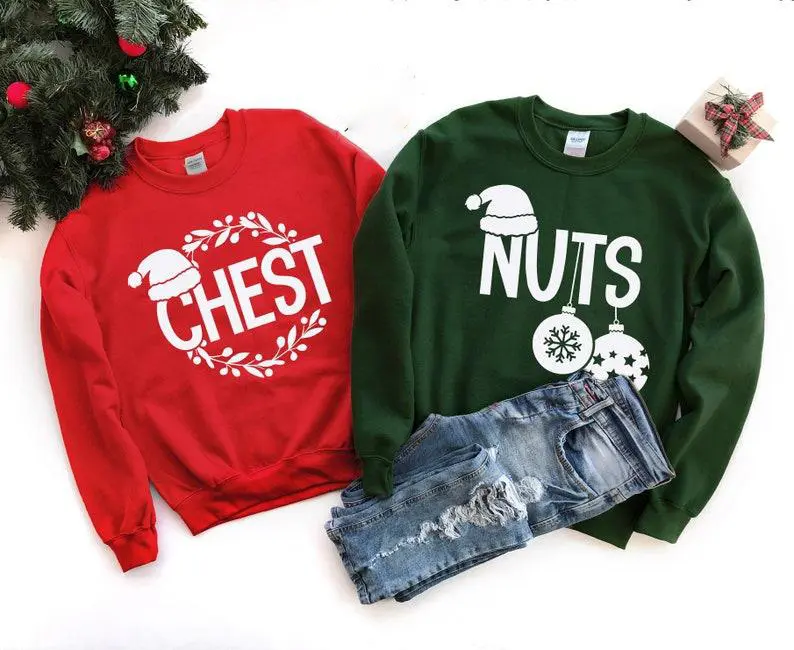 Chest Nuts Christmas Sweatshirt Matching Couple Holiday Womenswear ...