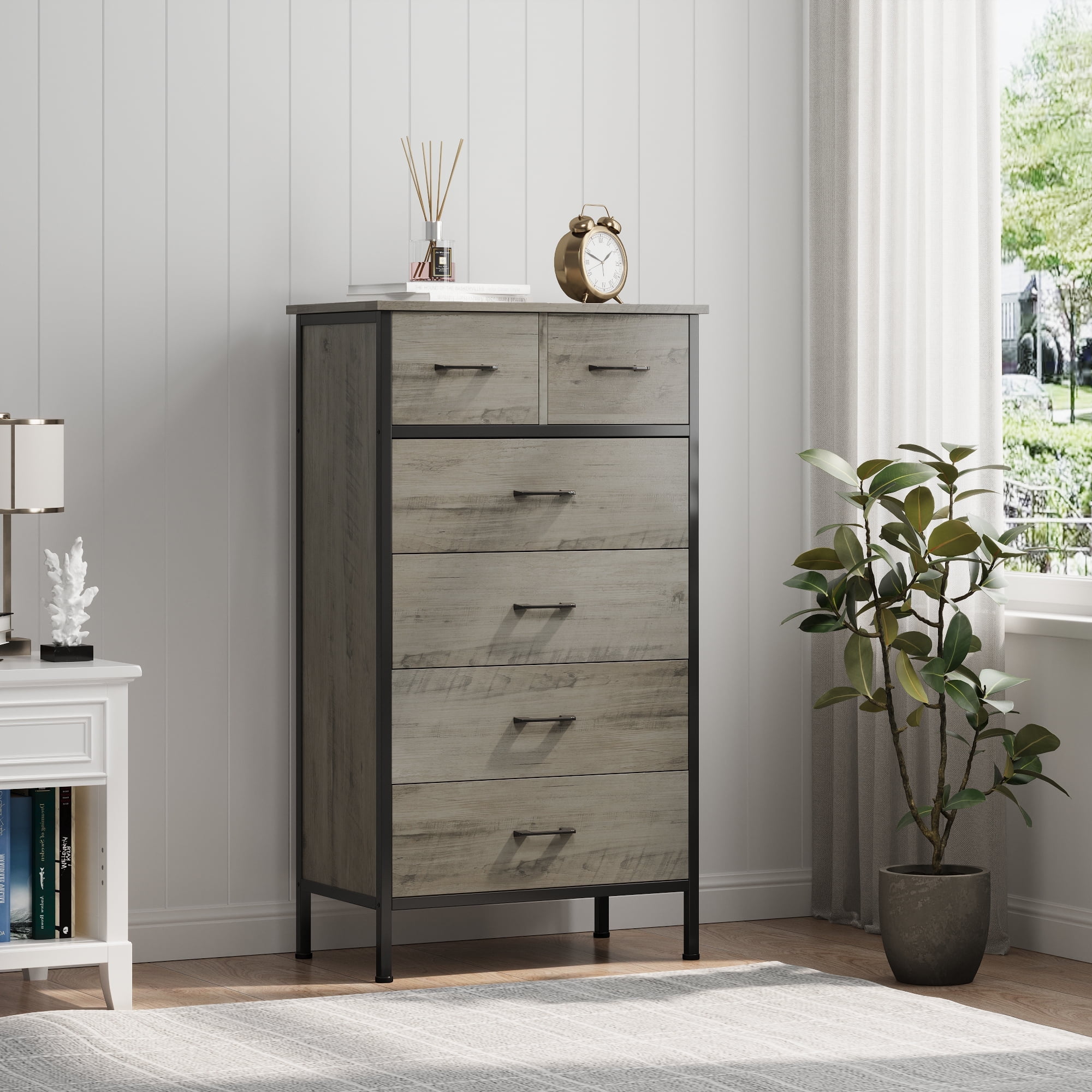 RichYa Large Wooden Chest of 6 Deep Drawers, Storage Organizer for ...