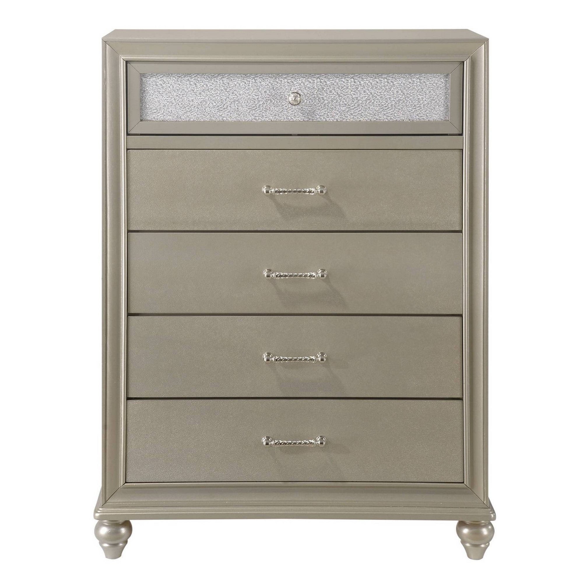 Champagne Gold Solid Wood Chest with 5 Storage Drawers and Turnip Feet ...