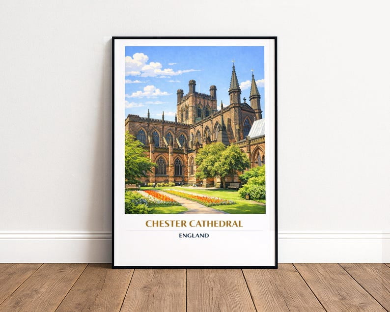 Chester Cathedral Vintage Travel Poster | Gothic Architecture Print ...