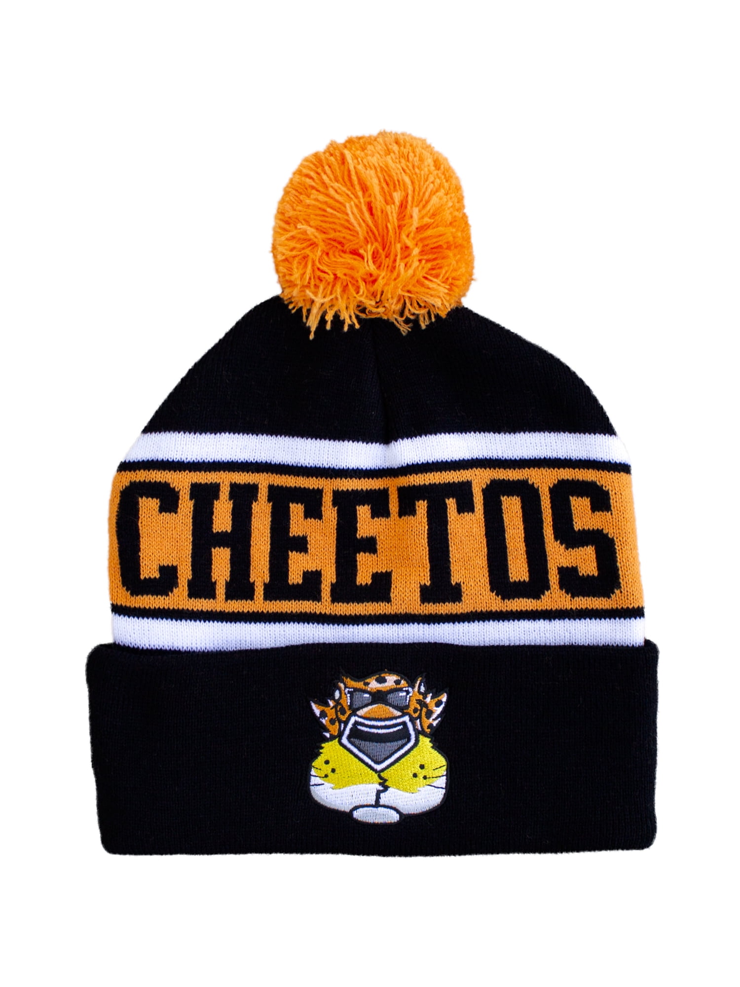 Chester Cheetos Front View Men's Black and Orange Pom Beanie - Walmart.com