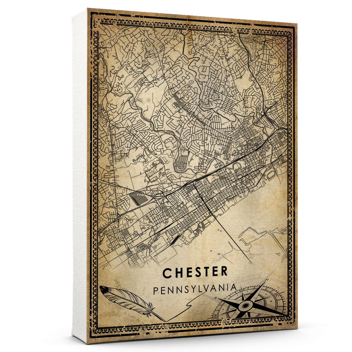 Chester Vintage Map Prints Canvas, Pennsylvania Map Art Canvas, Canvas ...