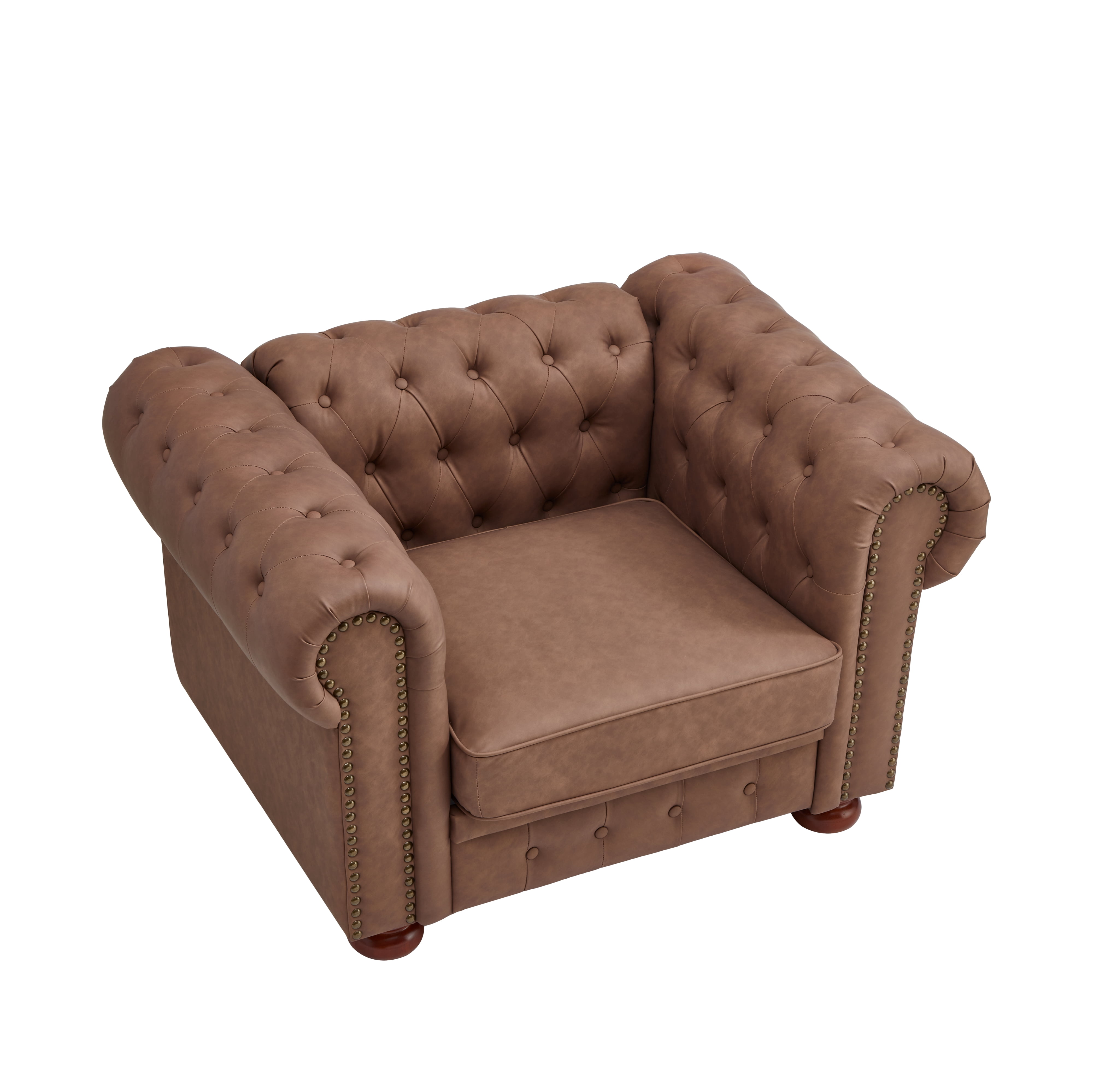 Chesterfield Faux Leather Single Sofa, Button Tufted Armchair Couch ...