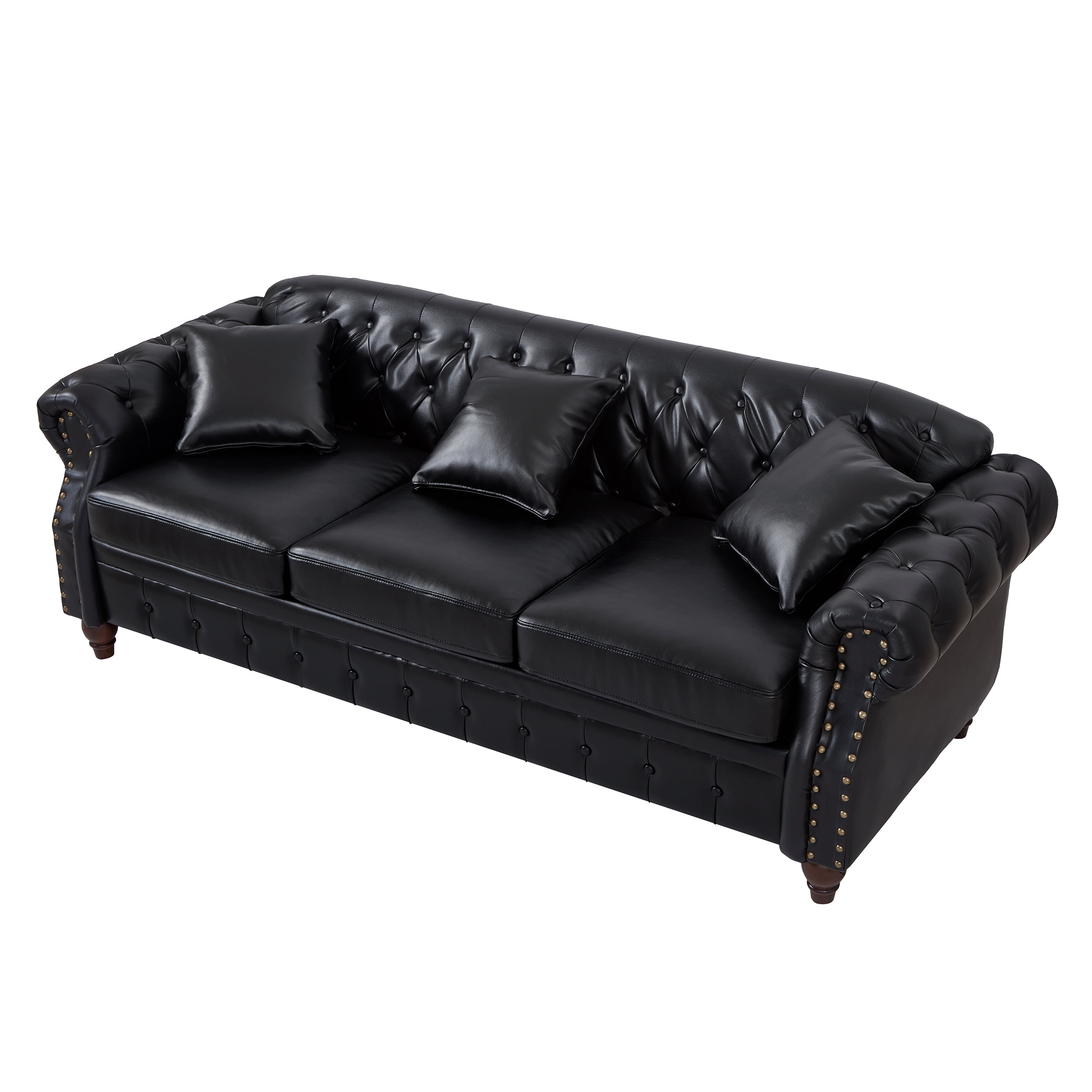 Chesterfield Faux Leather Sofa, 3 Seaters Button Tufted Couch with ...