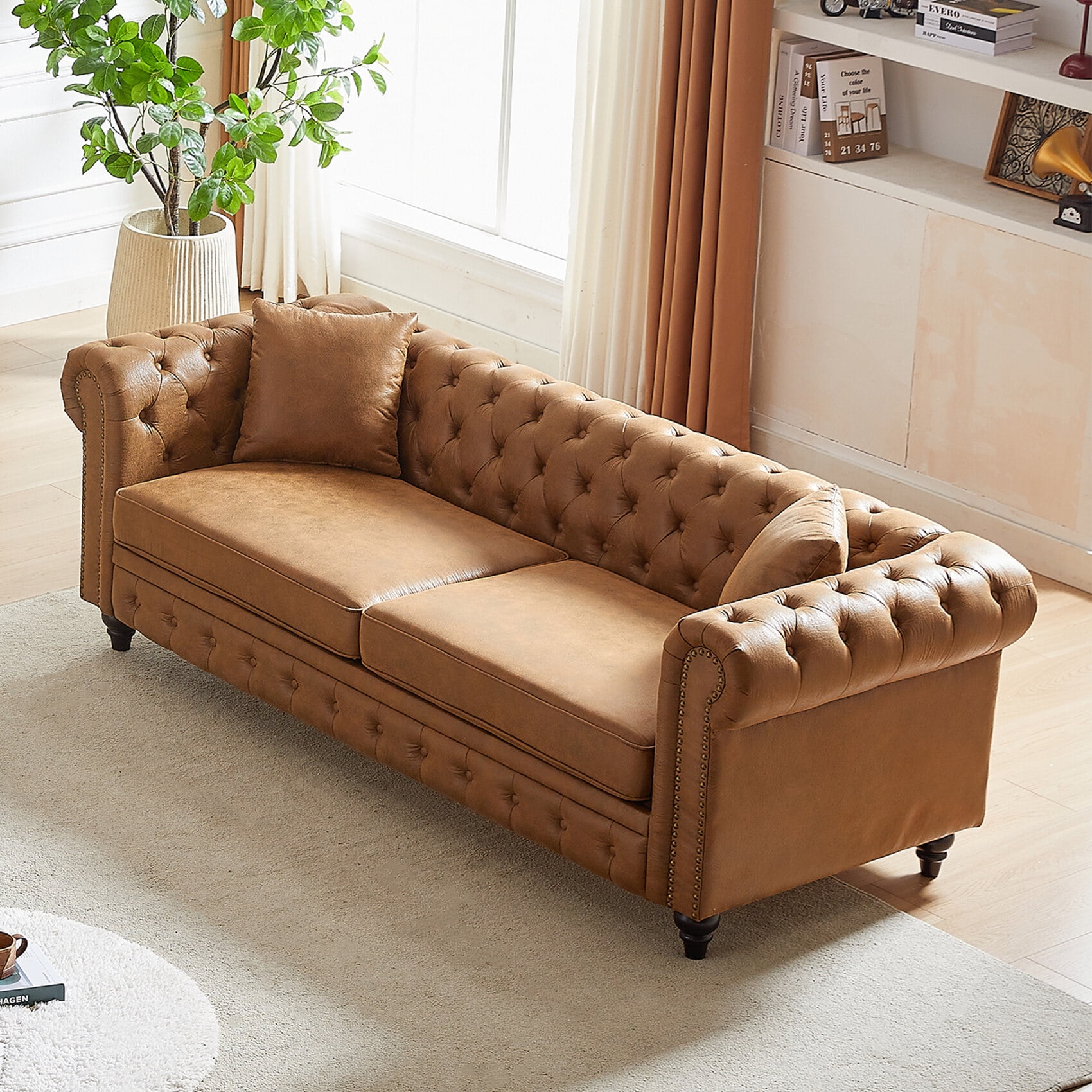 Chesterfield Sofa, Retro Style Upholstered Tufted Button Couch 3 Seater ...