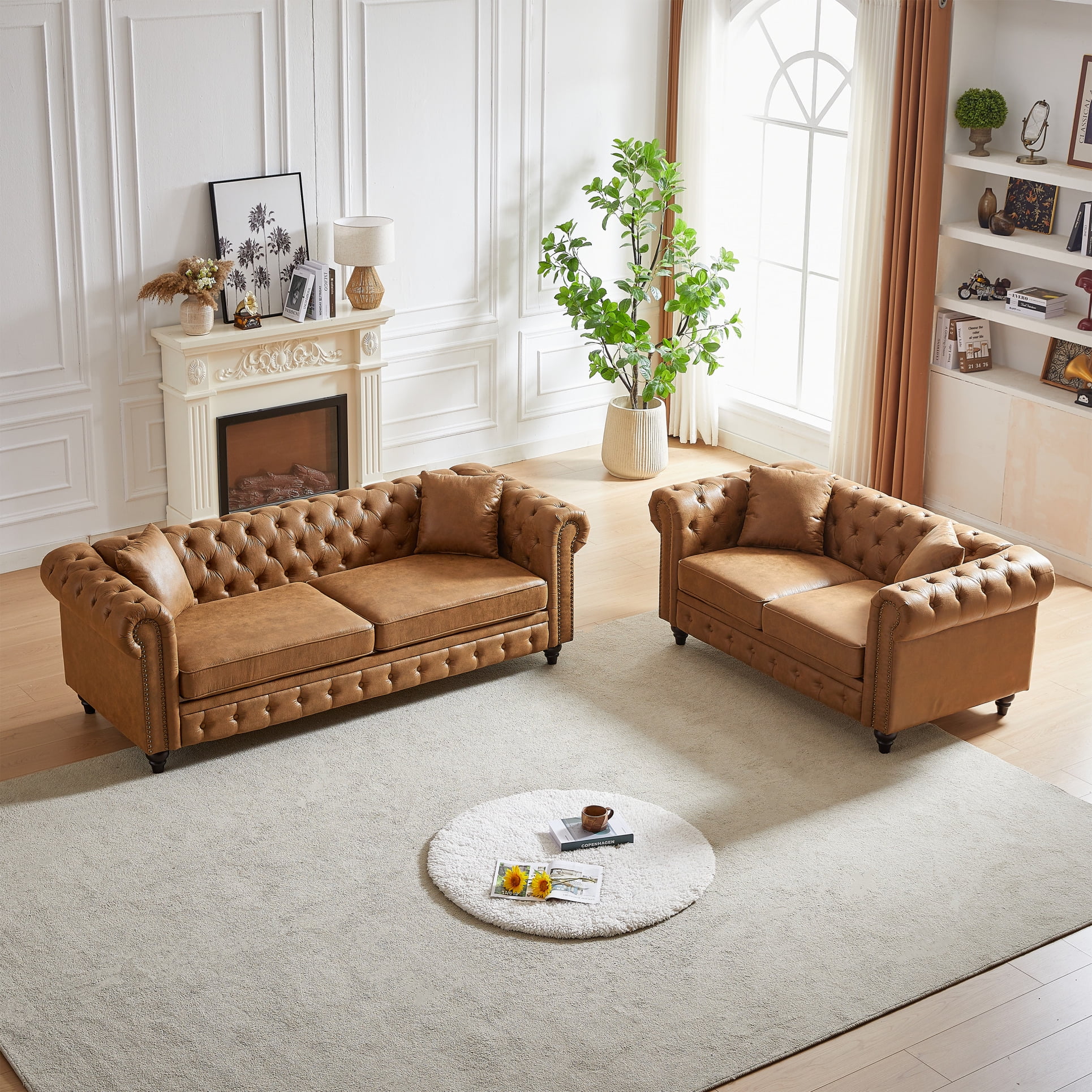 Chesterfield Sofa, Retro Style Upholstered Tufted Button Couch with ...