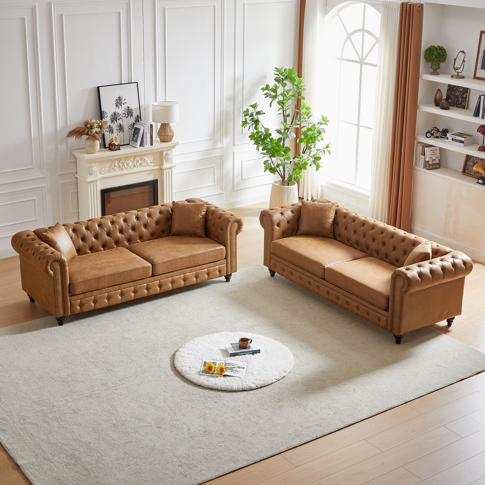 Chesterfield Sofa, Retro Style Upholstered Tufted Button Couch with ...